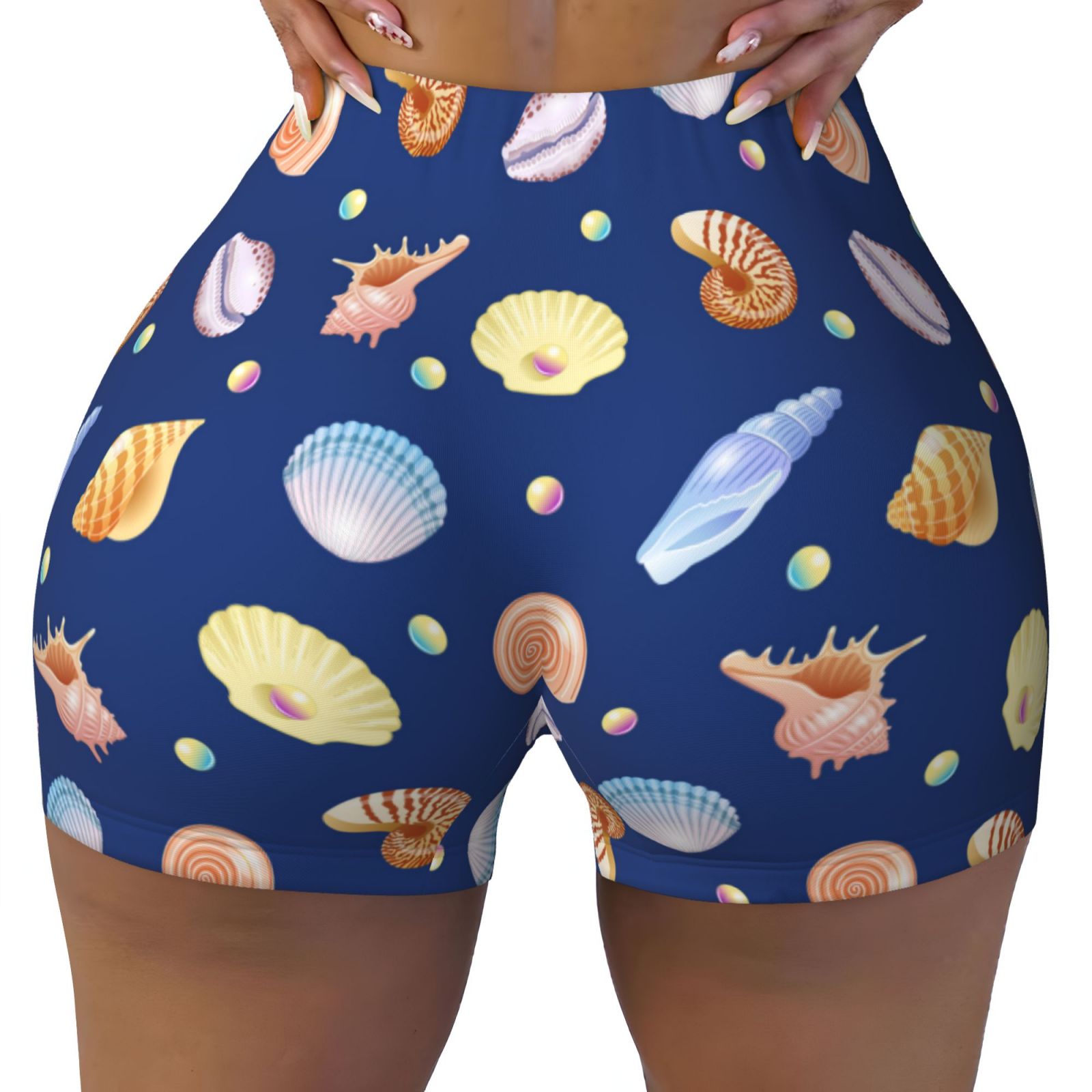Seamless Workout Shorts Women - Shell Conch Blue Biker Gym Running Yoga ...