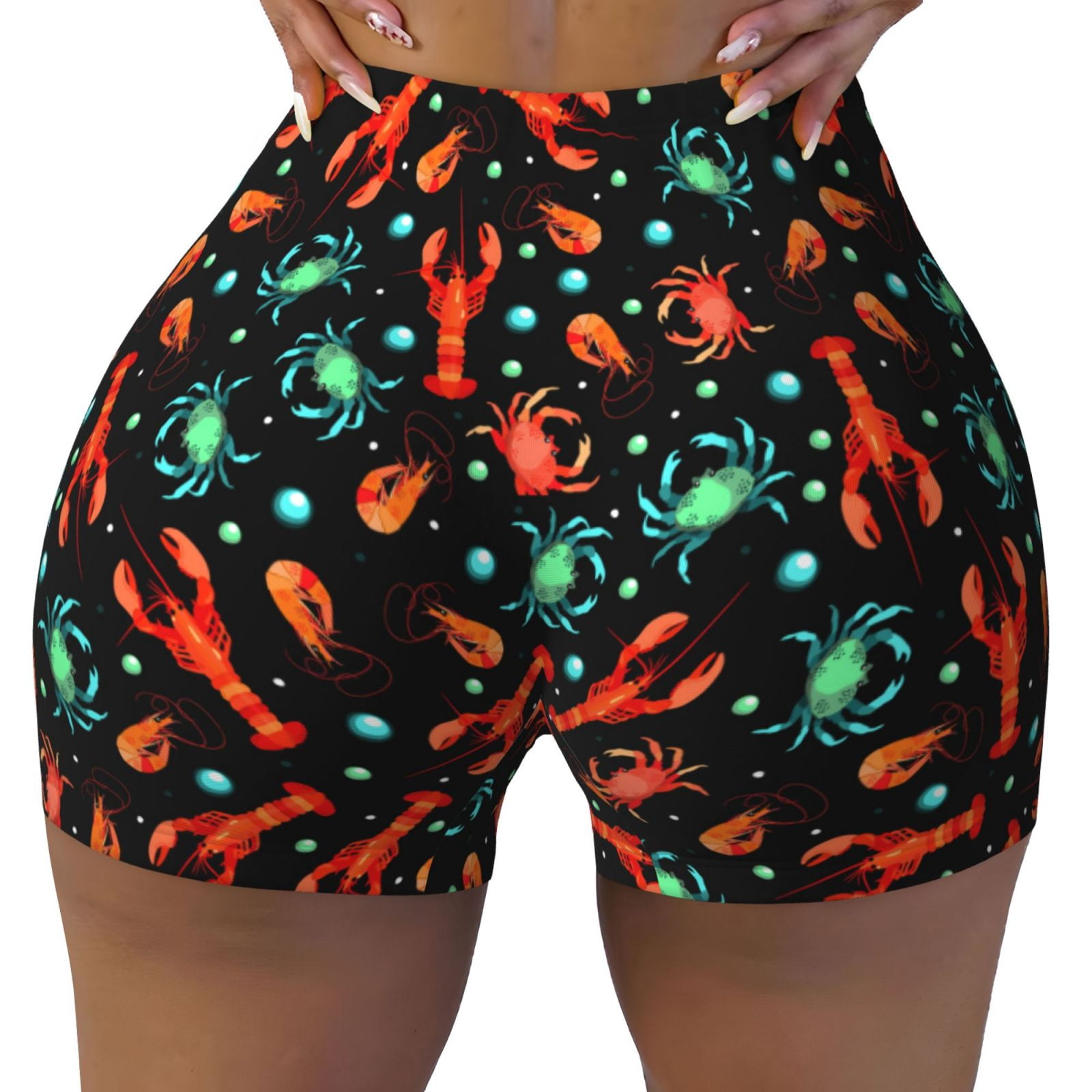 Seamless Workout Shorts Women - Shrimp Crab Lobster Biker Gym Running ...