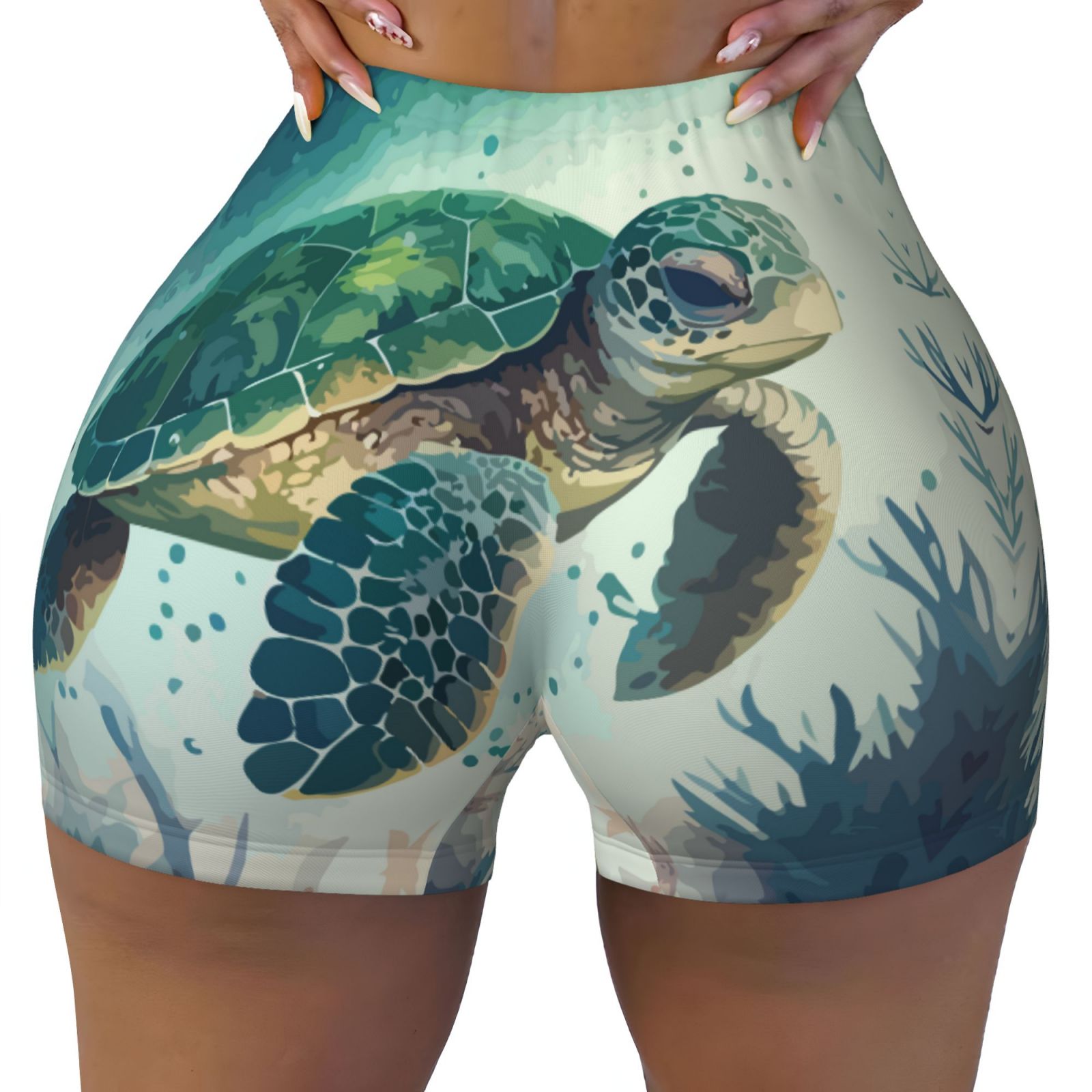 Seamless Workout Shorts Women - Watercolor Turtle1 Biker Gym Running Yoga Spandex Shorts for ...