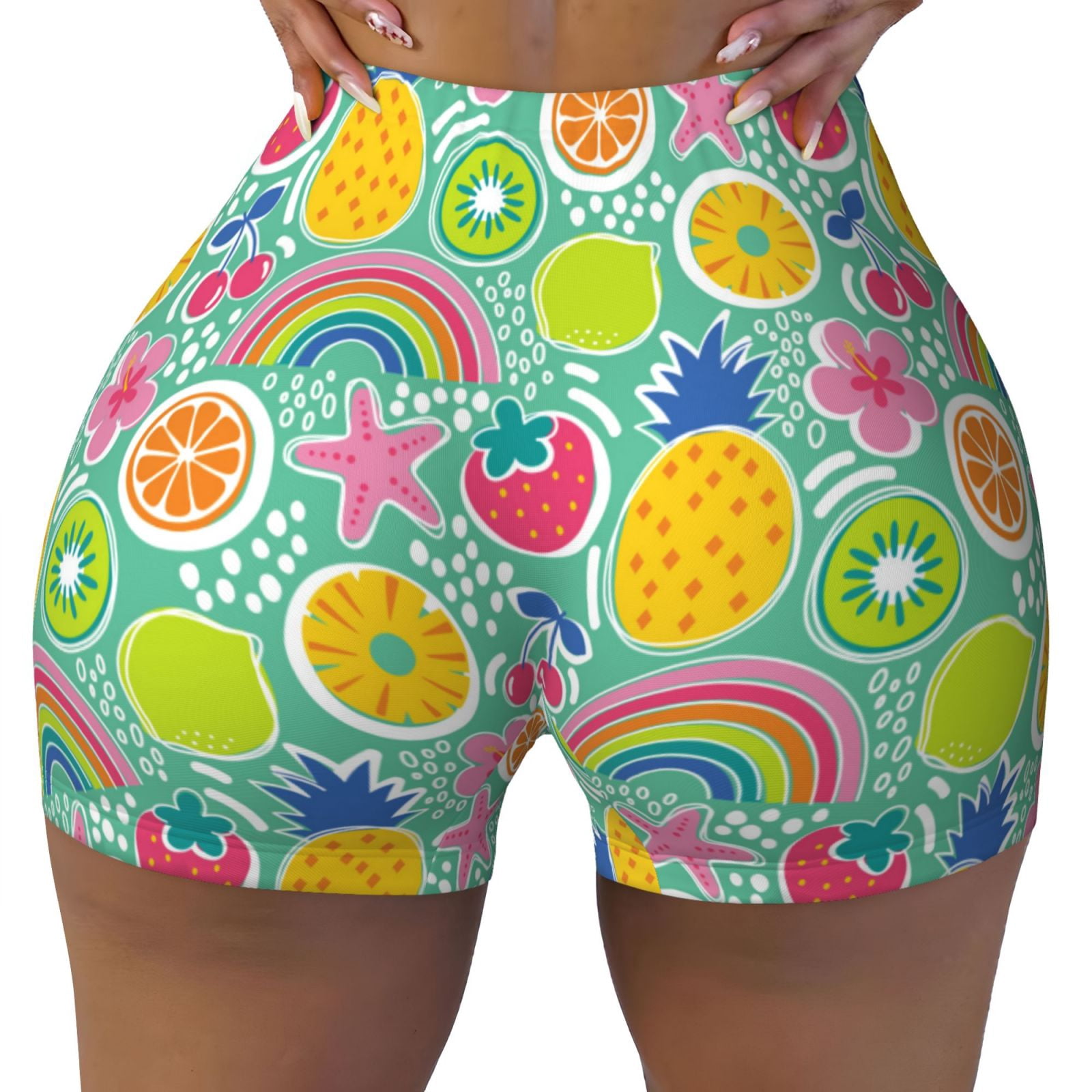 Seamless Workout Shorts Women - colorful fruit rainbow Biker Gym ...