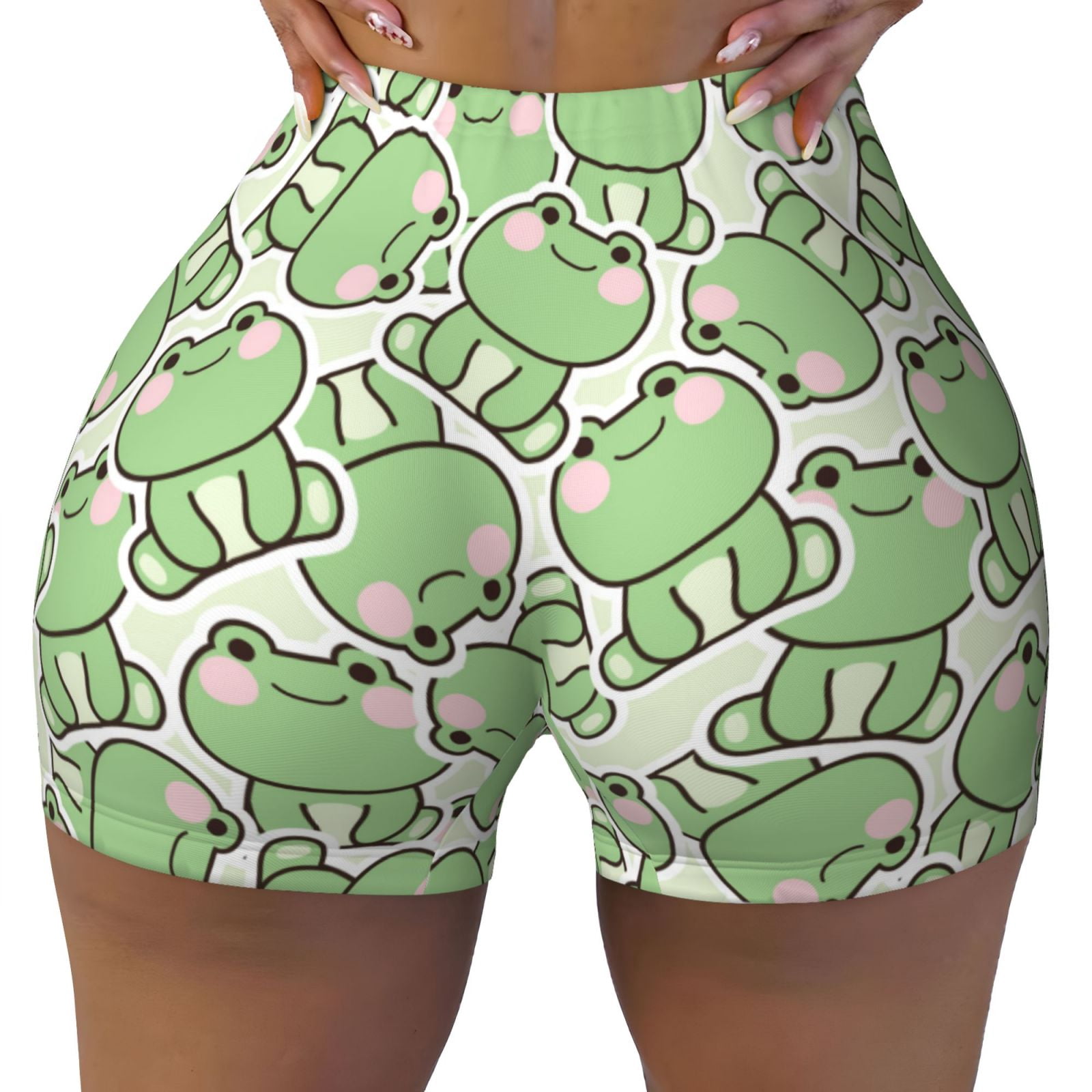 Seamless Workout Shorts Women - cute frog sitting pose funny Biker ...