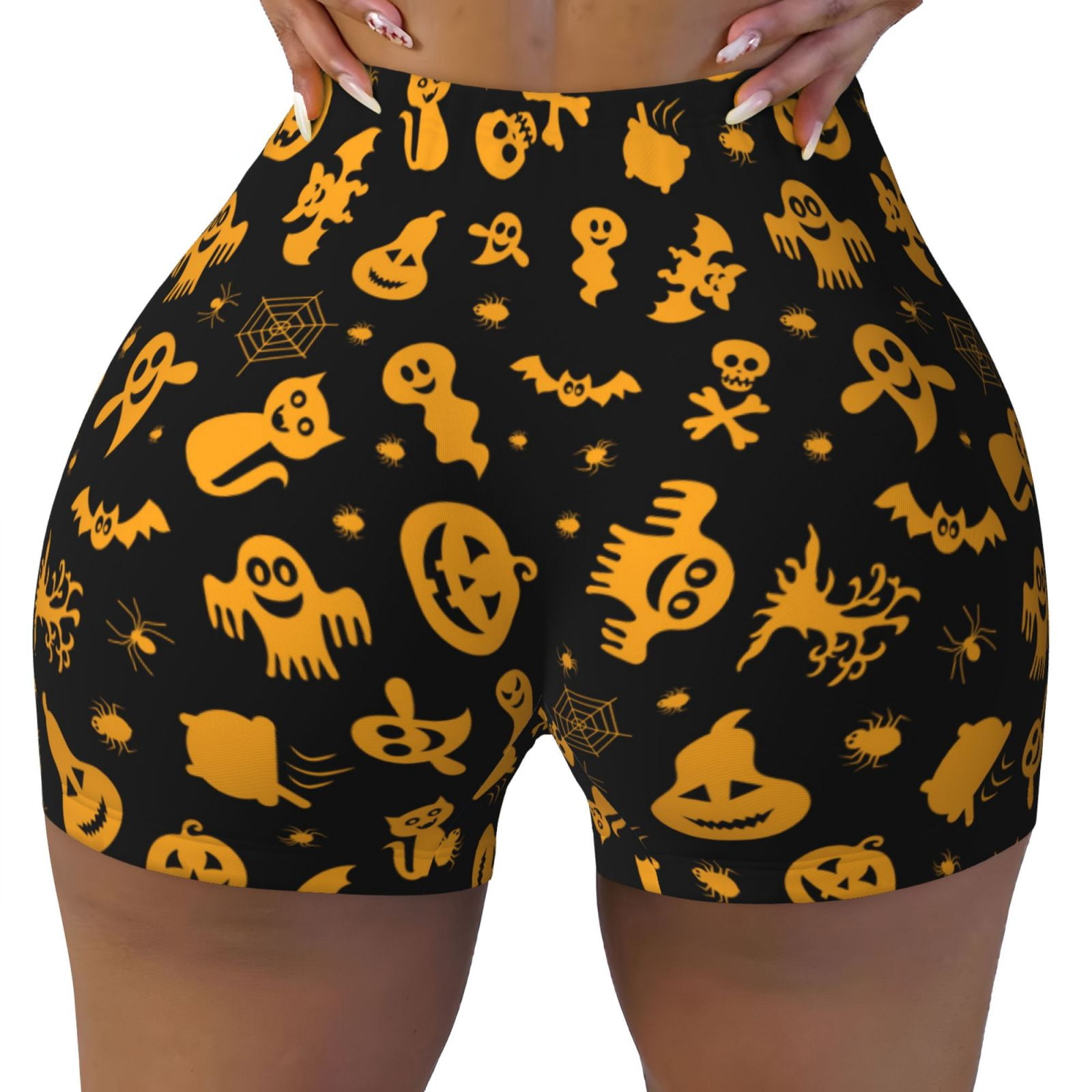 Seamless Workout Shorts Women - halloween elements Patterns Biker Gym ...