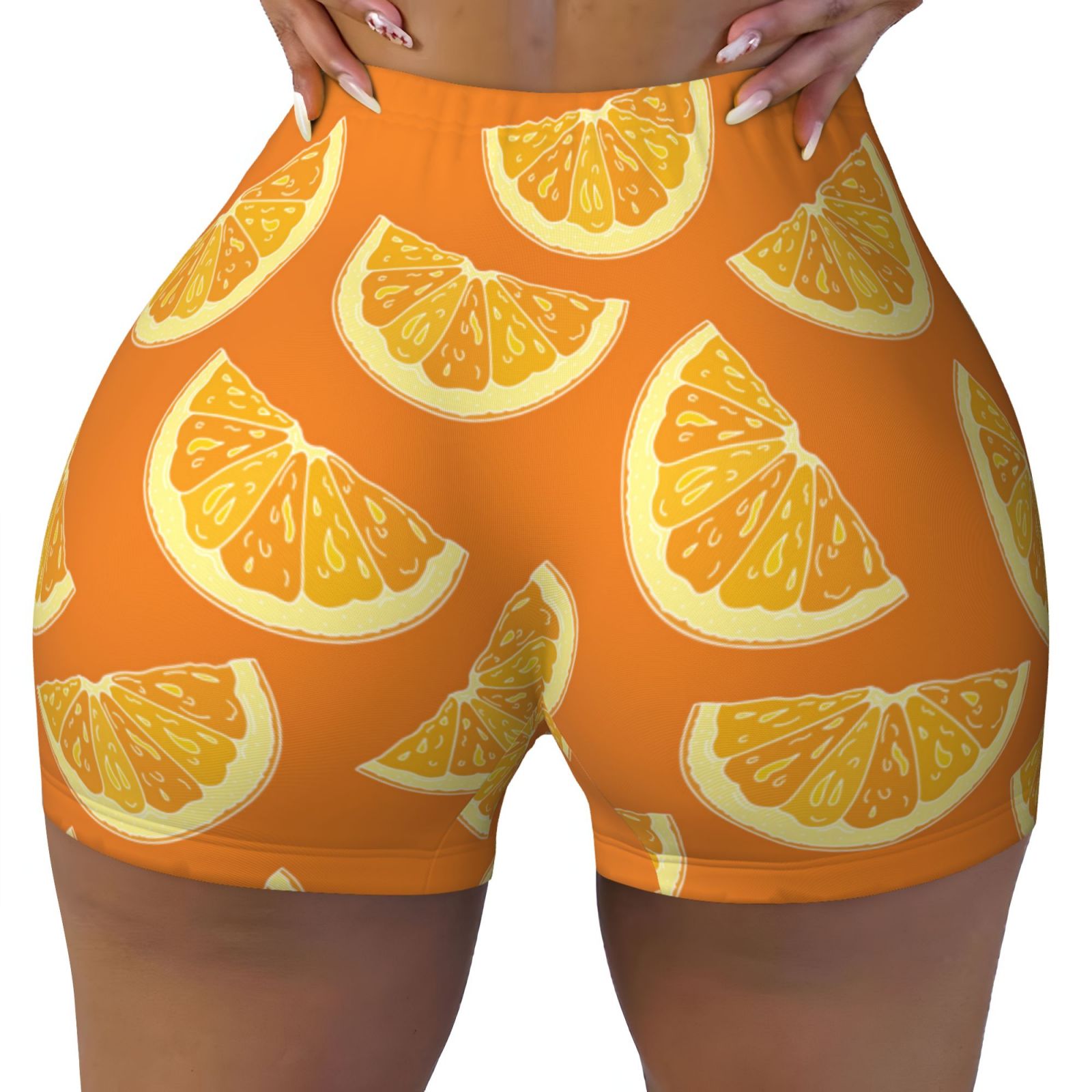 Seamless Workout Shorts Women - orange Lemon print Biker Running Gym ...