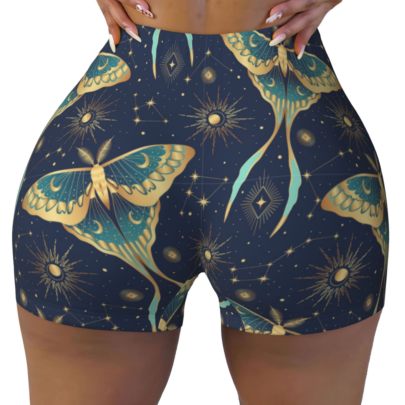 Seamless Workout Shorts Women - starry sky Night butterfly Biker Gym ...