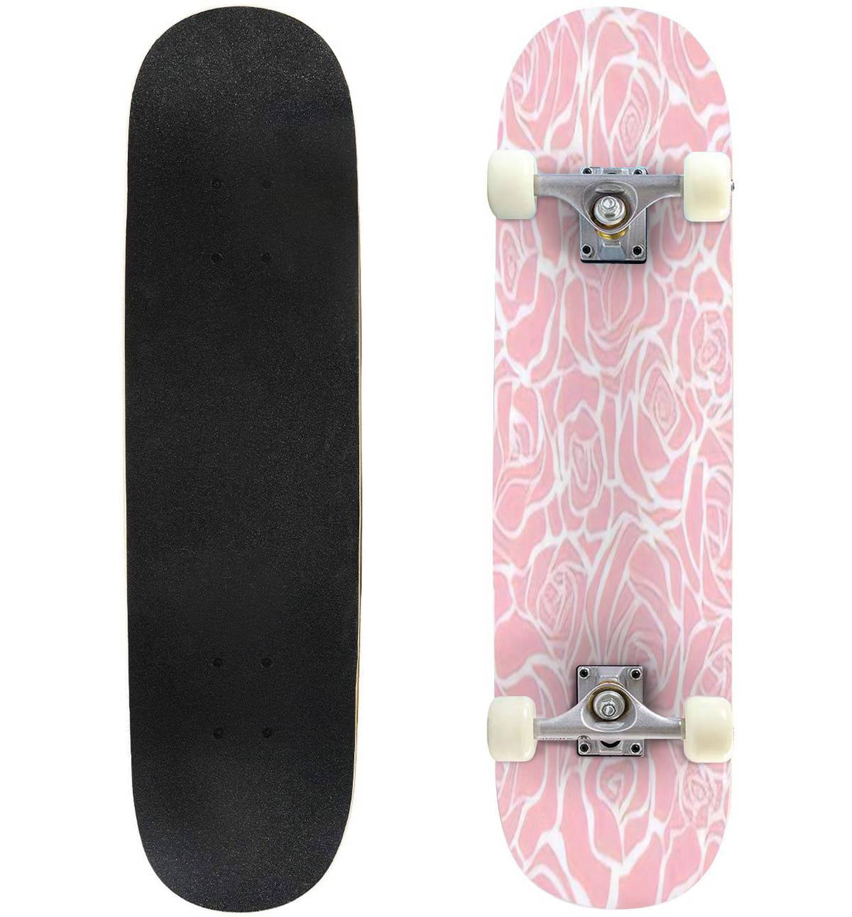 Seamless background with pink roses Outdoor Skateboard Longboards 31"x8 ...