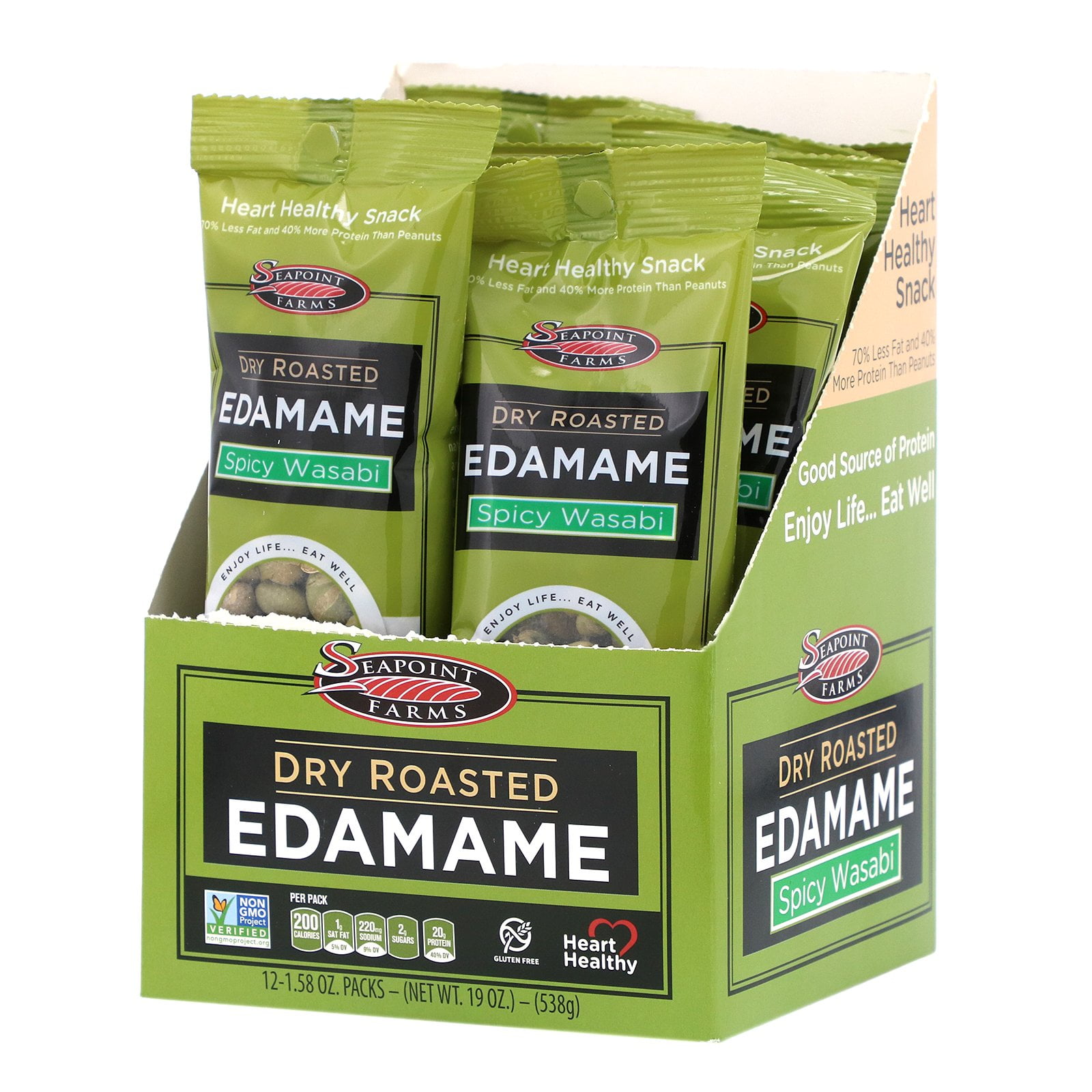 Seapoint Farms Dry Roasted Edamame, Spicy Wasabi, 12 Packs, 1.58 oz (45 ...