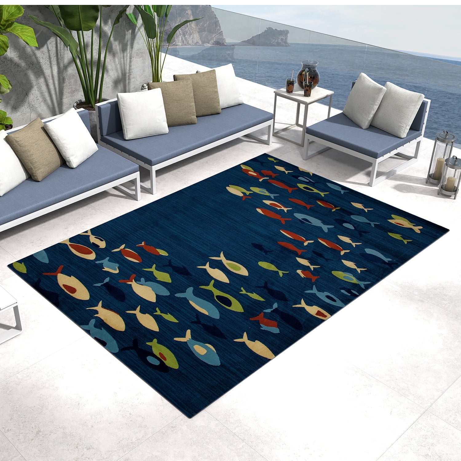 Seaport Coastal Fish Area Rug 2' 7" x 3' 11" - Walmart.com