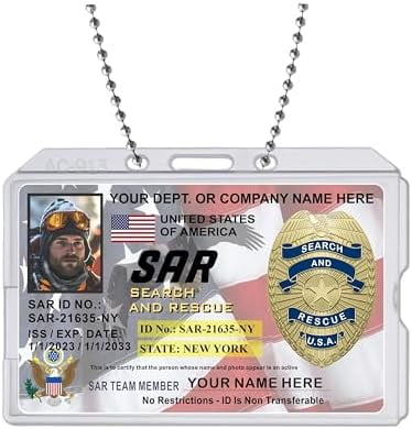 Search & Rescue ID Card (Customizable) PVC Plastic - Badge Holder ...