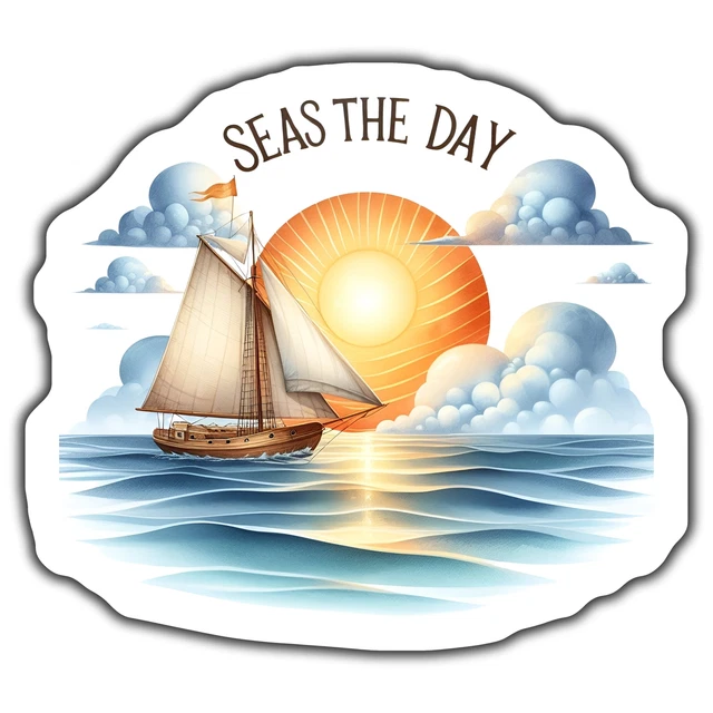 Seas The Day Sticker, Sailboat And Sunset Sticker, Ocean Adventure ...