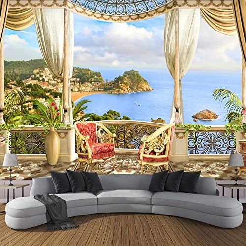 Seascape Balcony 3D Wall Murals Wallpaper, European Style Panorama ...