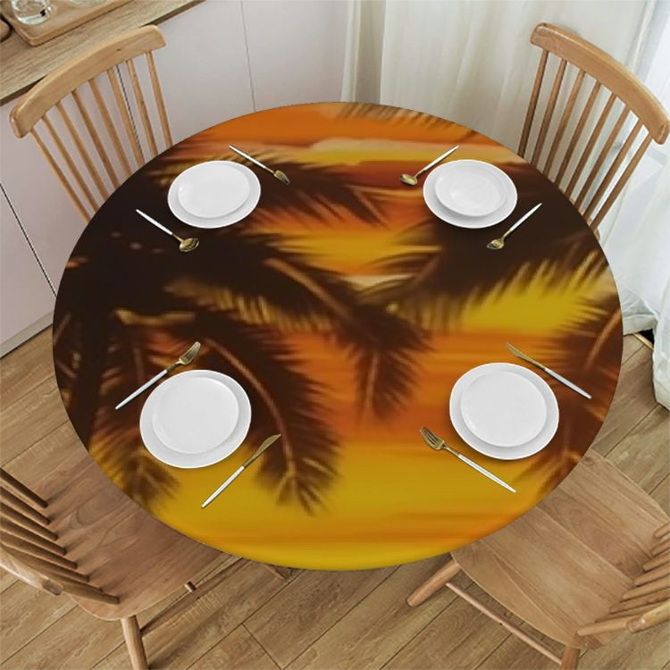 Seascape Beach Palm Tree Sunset Round Fitted Tablecloth - Walmart.com