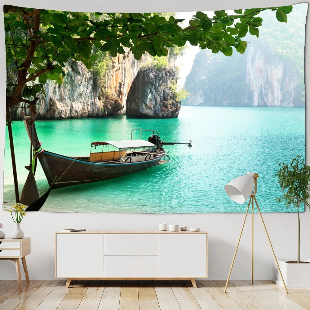 Seascape Beach Palm Tree landscape Tapestry Wall Hanging Boheme Hippie ...
