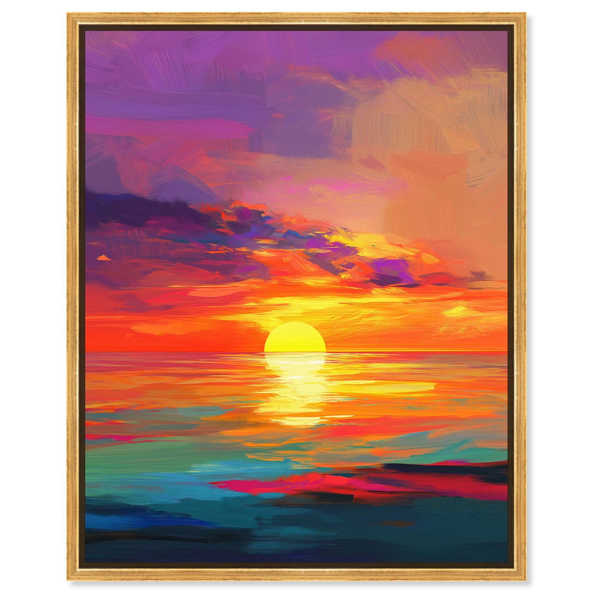Seascape II Canvas Sunset Paintings by Art Remedy, Gold Frame, 24" x 30 ...