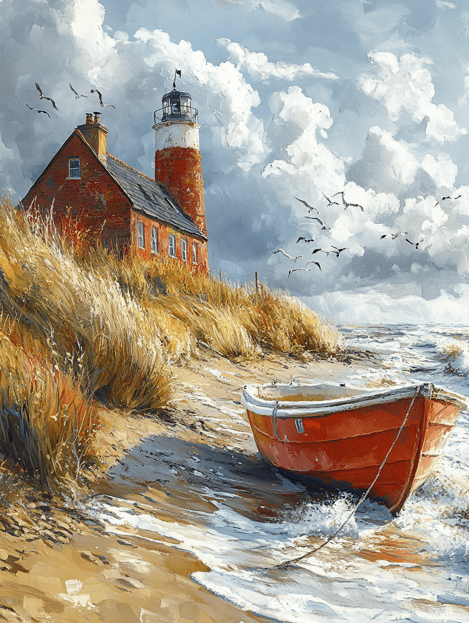 Seascape Lighthouse and Boat Canvas Painting， Perfect for Living Room ...