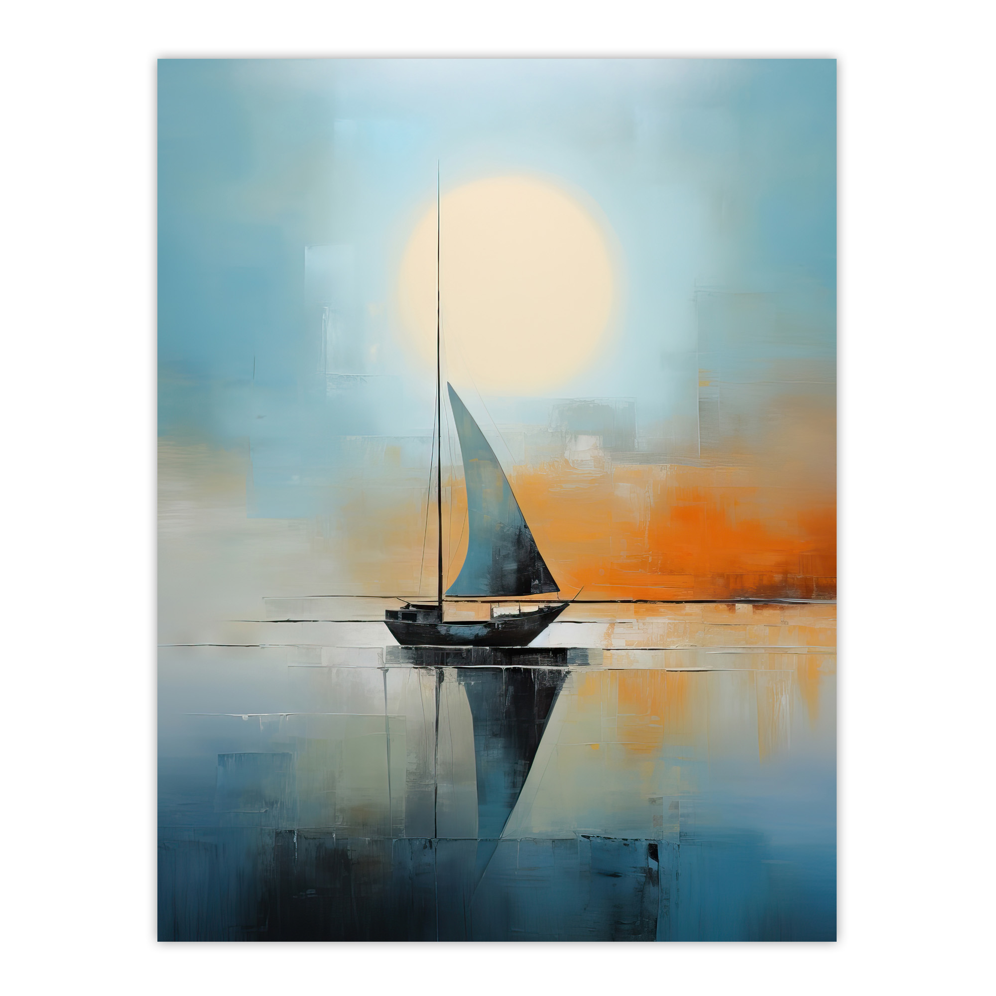 Seascape Modern Abstract Sailboat Boat Artwork Calm Elegant Blue On ...