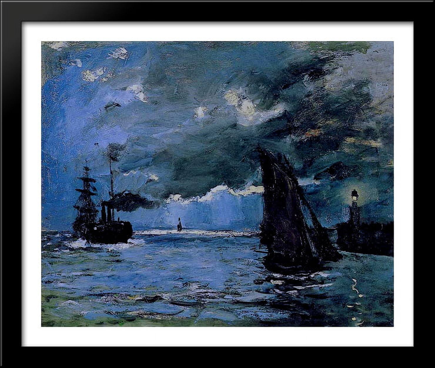 Seascape, Night Effect 34x28 Large Black Wood Framed Print Art by ...