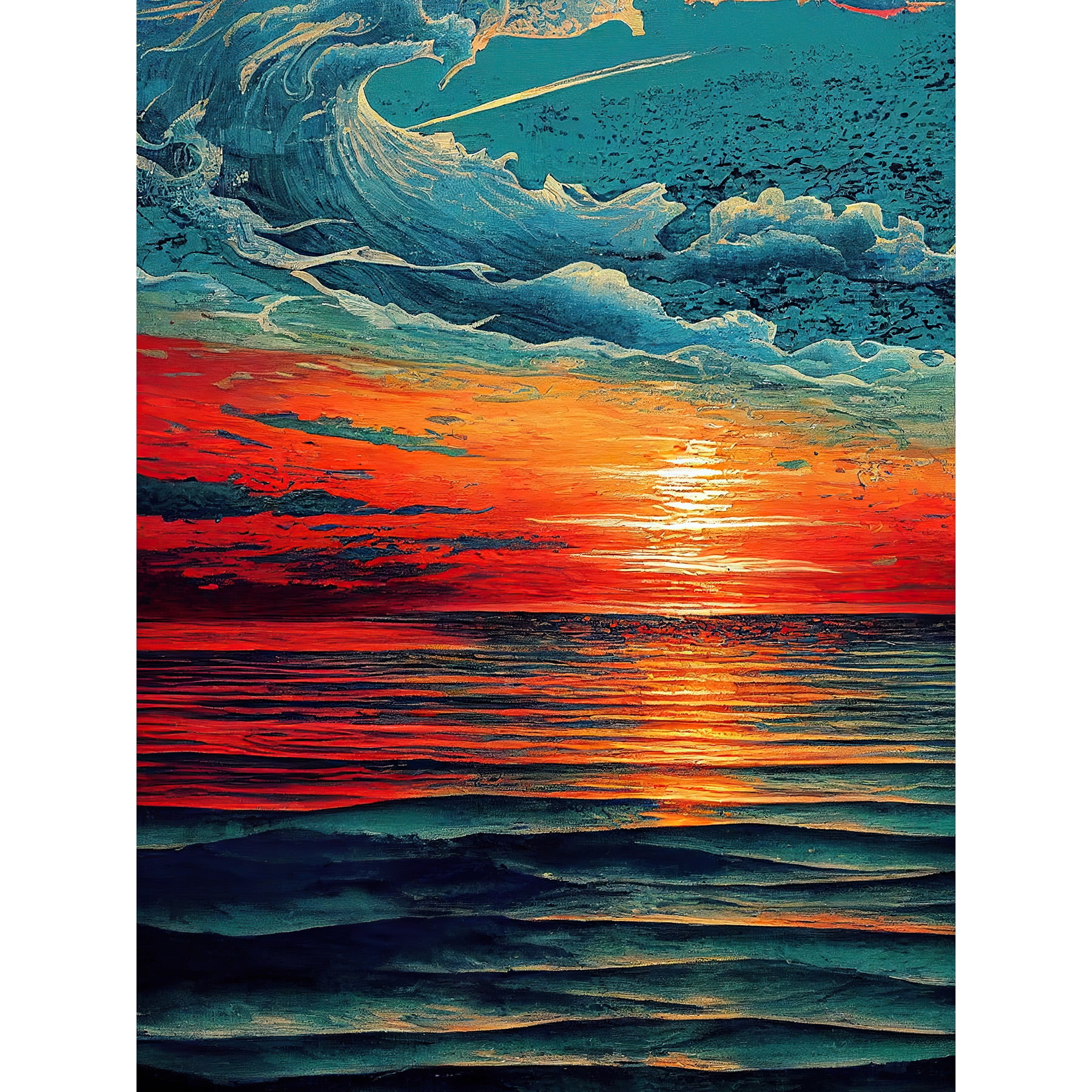 Seascape Scarlet Sunrise Fiery Horizon Clouds Extra Large XL Wall Art ...