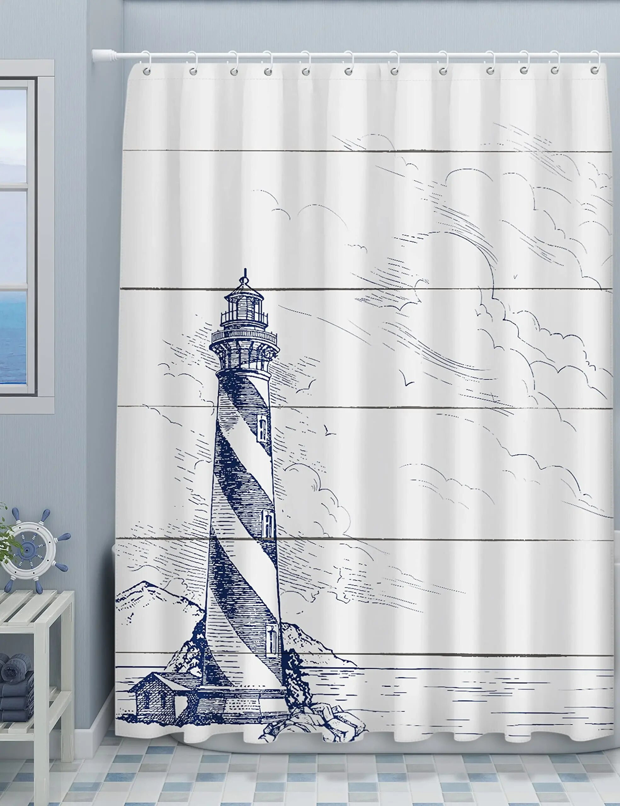 Seascape Wall Decor Portland Head Lighthouse Shower Curtain Landscape ...