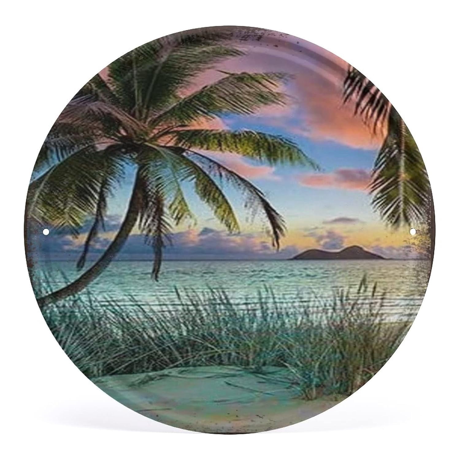 Seascape Wall Decor Tropical Palm Tree Round Vintage Metal Tin Signs ...