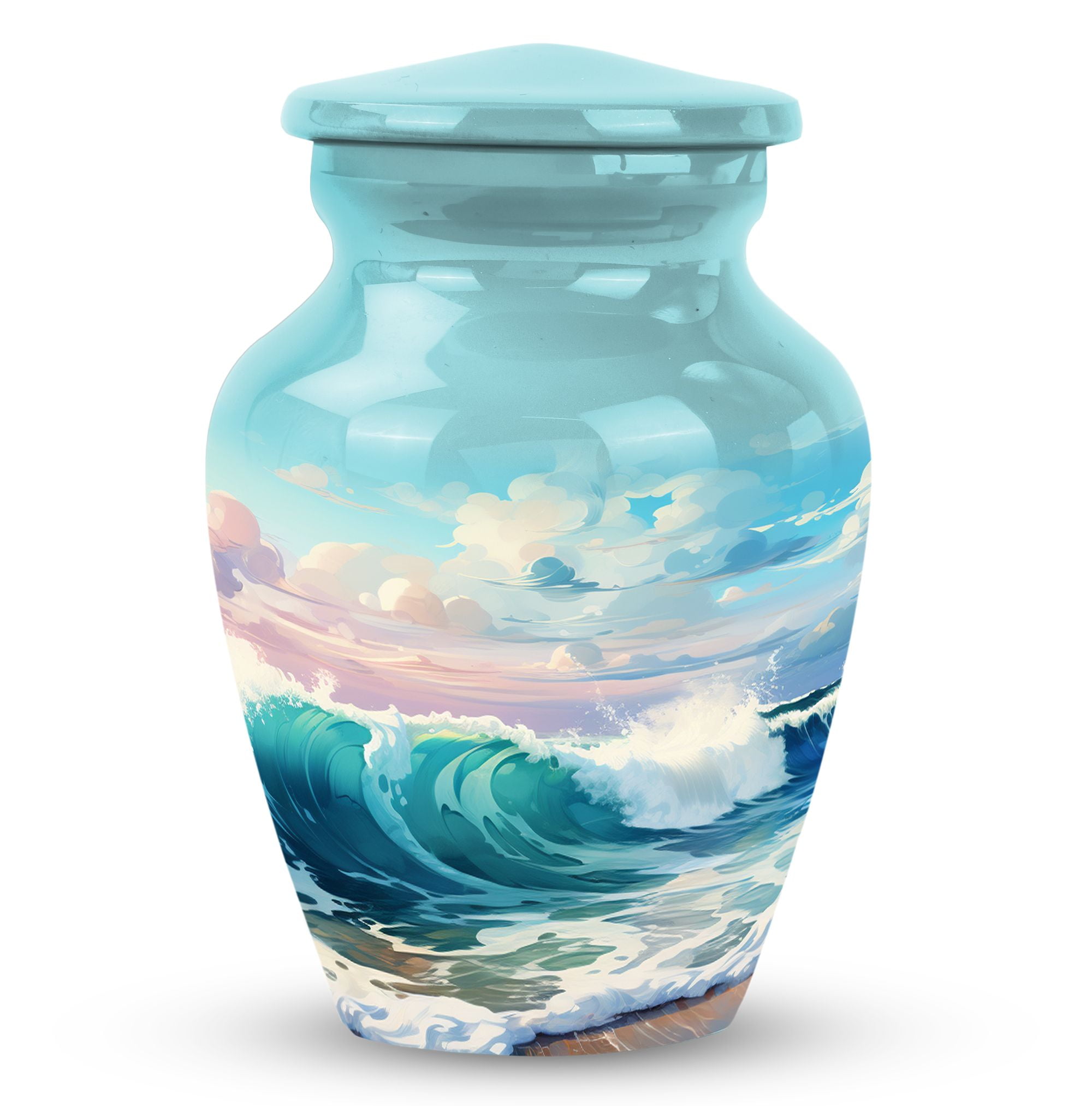 Seascape with Fluffy Clouds Small Urn For Ashes Keepsake - Funeral Urn ...