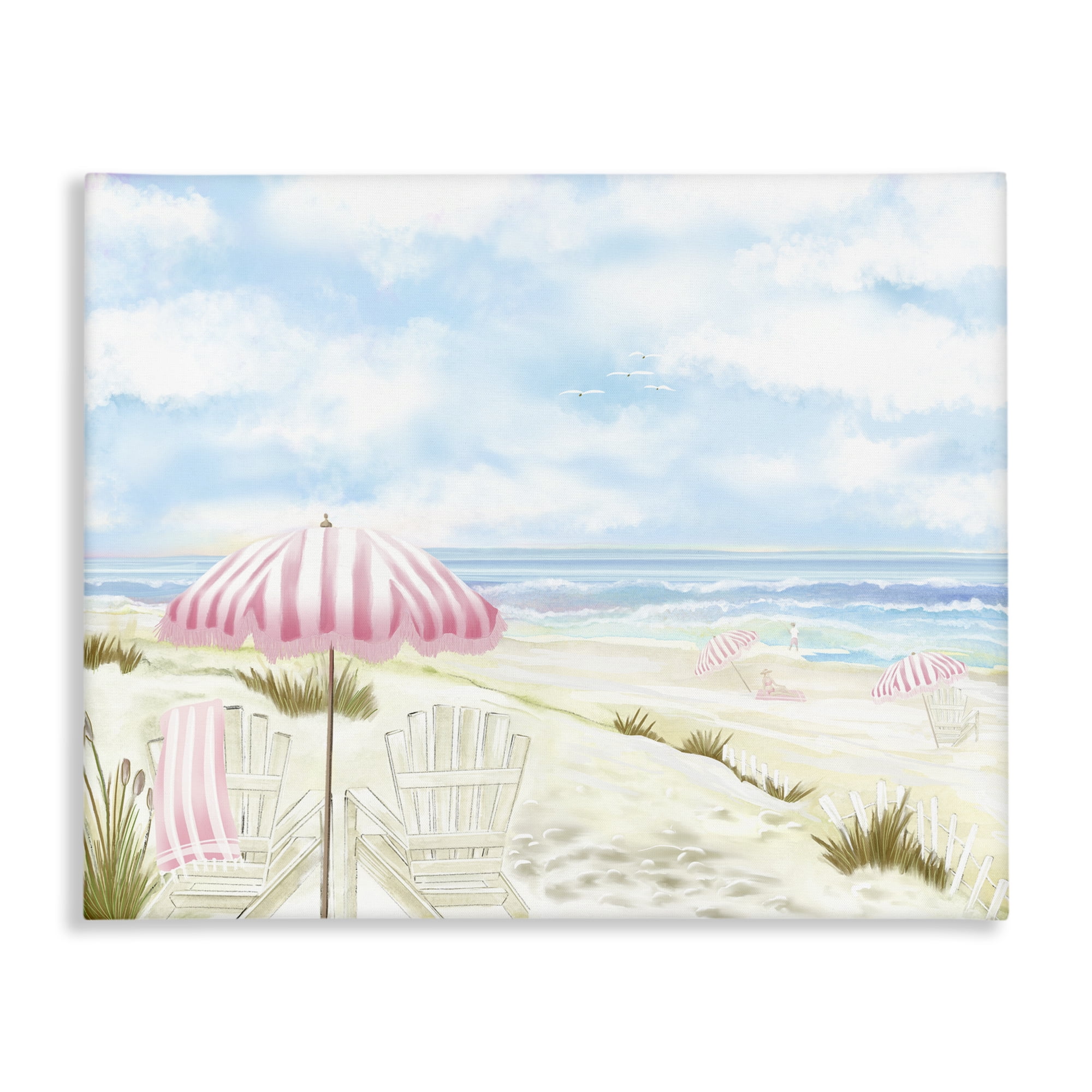 Seascape with Pink Umbrella Canvas Wall Art, design by Lori Mosley ...