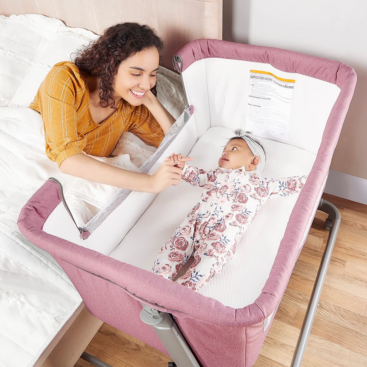 Seashell Bassinet & Bedside Sleeper in Rose, Lightweight Easy Folding ...
