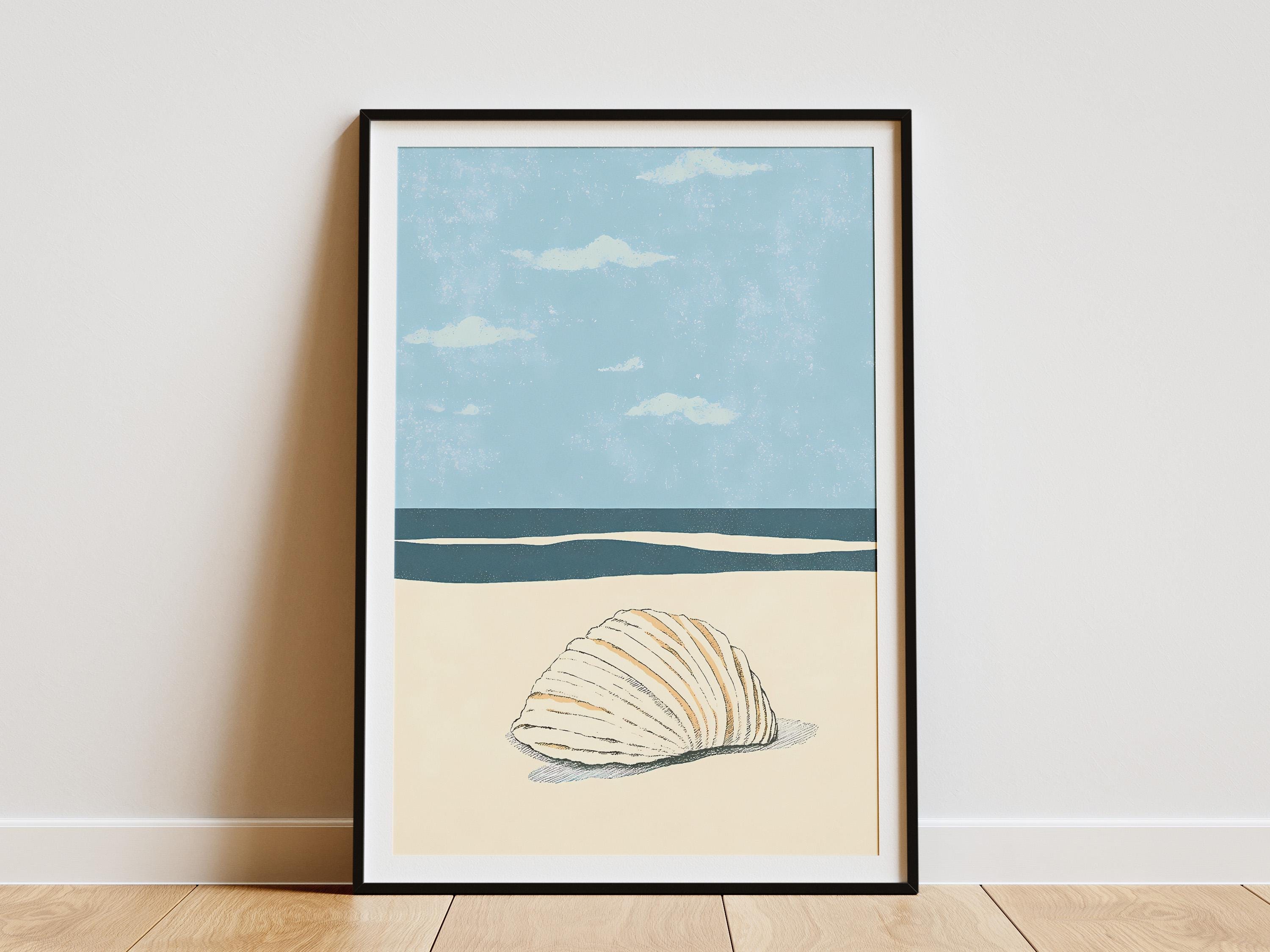 Seashell Beach Minimalist Print Ocean Coastal Wall Art Summer Vacation ...