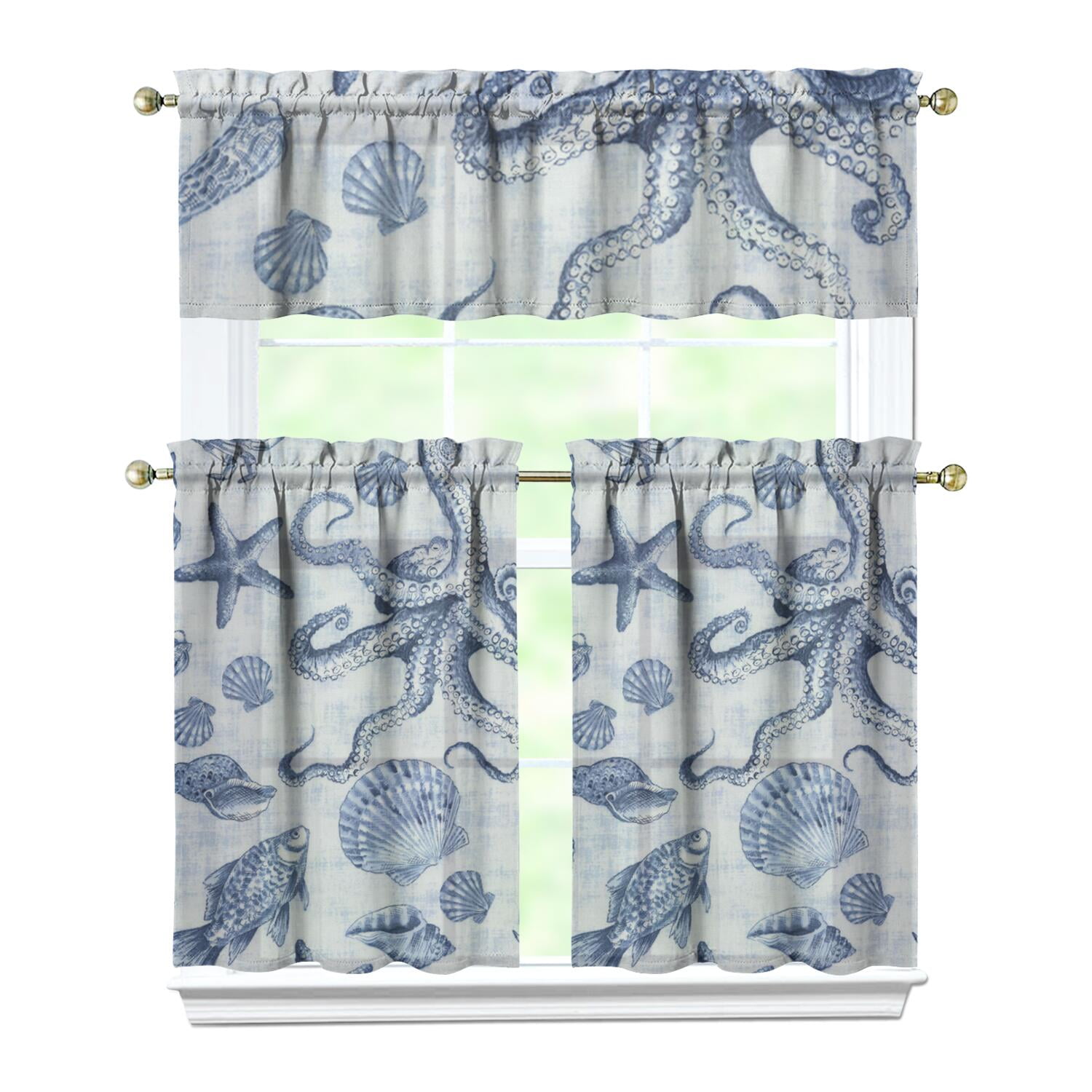Seashell Beach Nautical Curtains Set Shell Tropical Starfish Coral Fish ...
