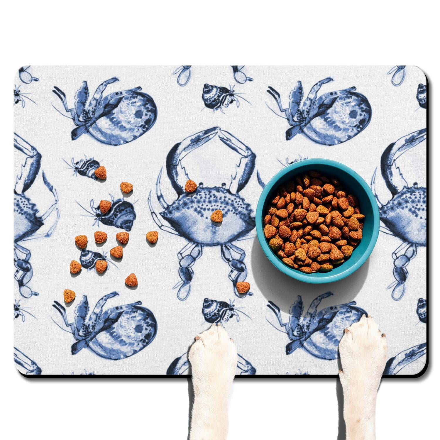 Seashell Beach Shell Dog Food Mat – Nautical Tropical Starfish Marine Life Pet Feeding Mat 24x32 ...