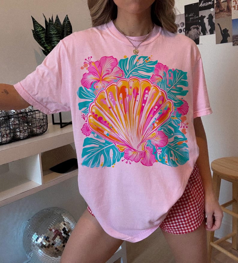 Seashell Beach Shirt, Coastal Hawaii Shirt, Preppy Beach Shirt, Beachy ...