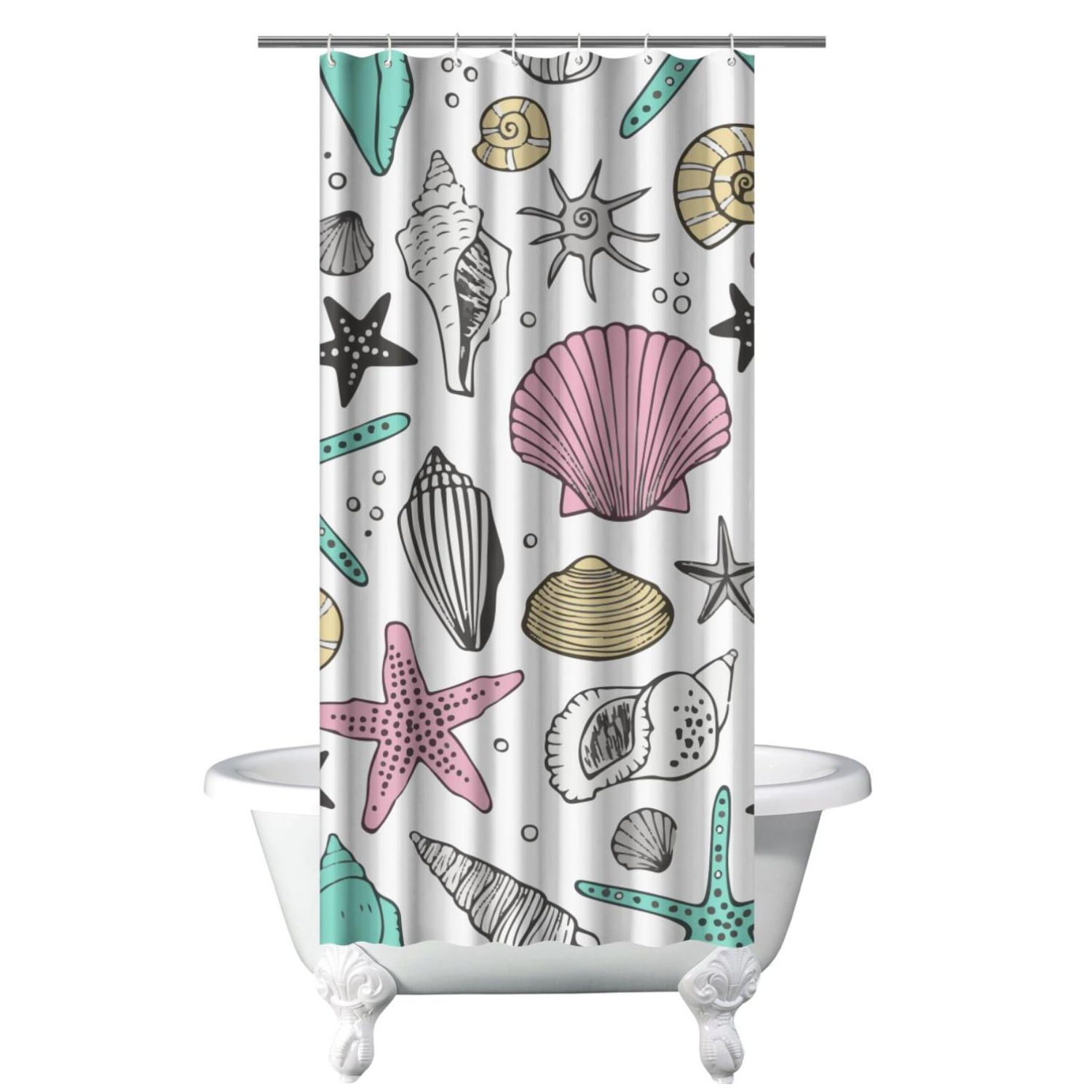 Seashell Beach Shower Curtain with Nautical Tropical Starfish Marine ...