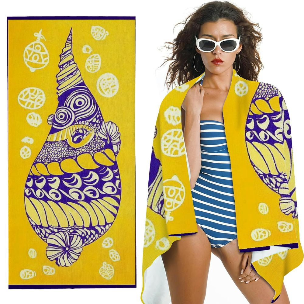 Seashell Beach Towel – Purple & Yellow Travel Beach Towel Made from ...