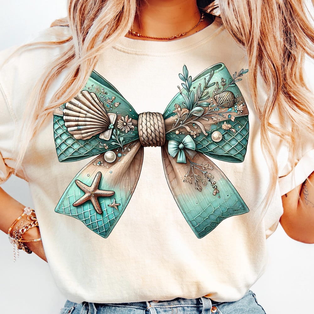 Seashell Bow Shirt, Coquette Beach Aesthetic, Mermaid Bow Clipart ...