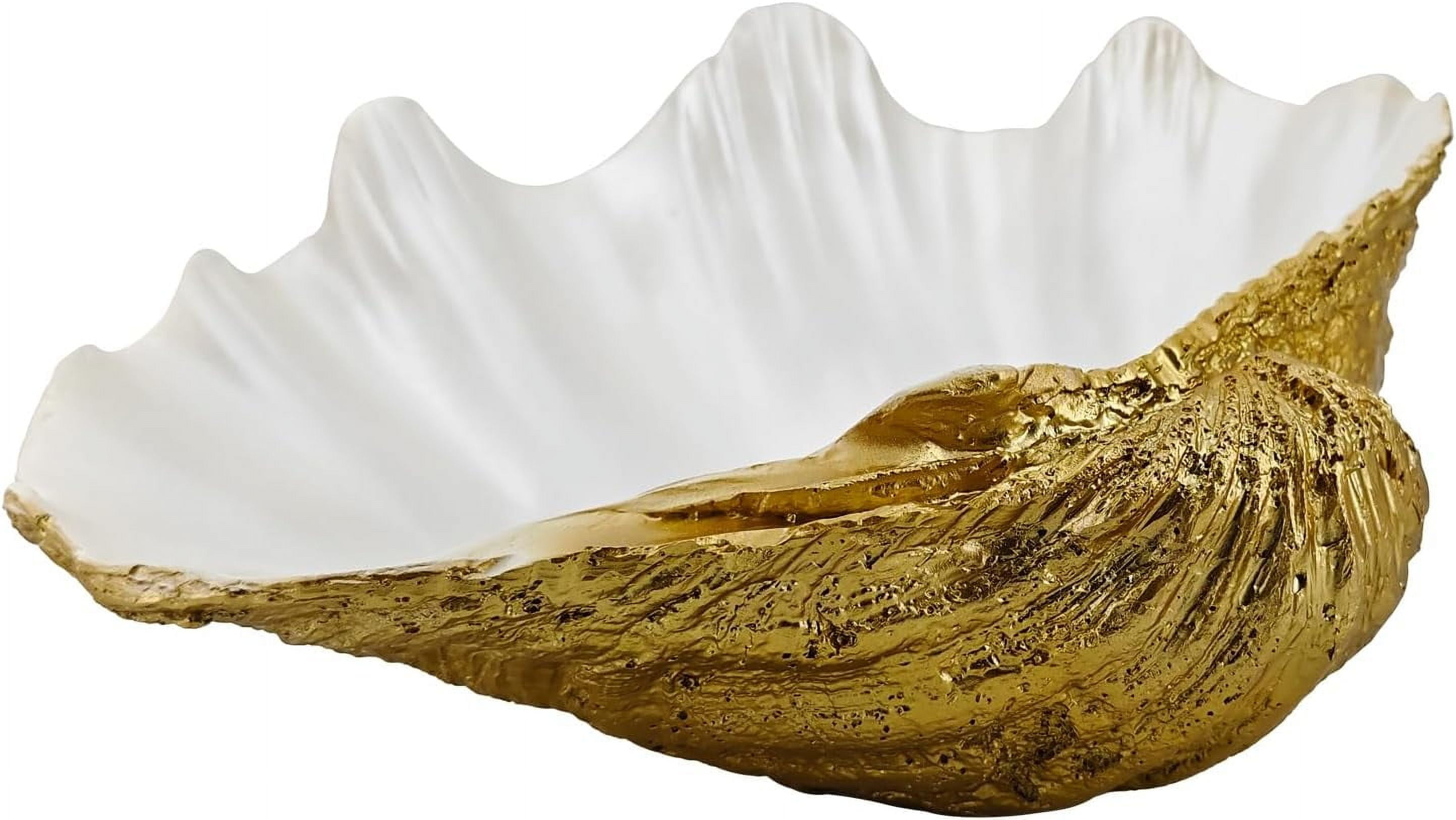 Seashell Bowl Resin Large Gold Clam Shell Decor with Pearl White ...