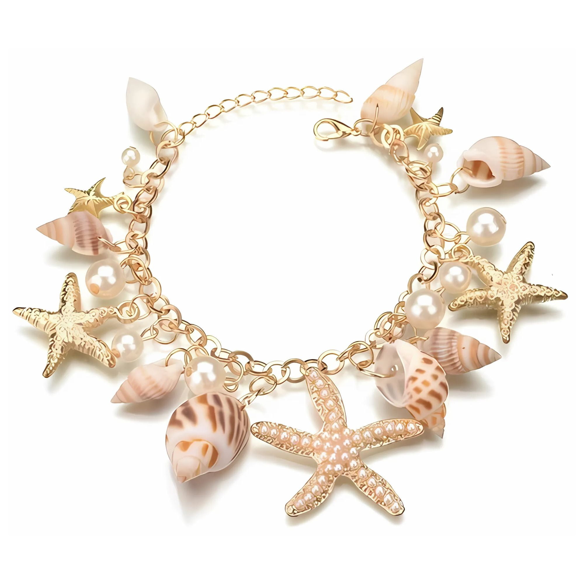 Seashell Charm Bracelet for Women by Ginger Lyne Gold Plated Pearls ...