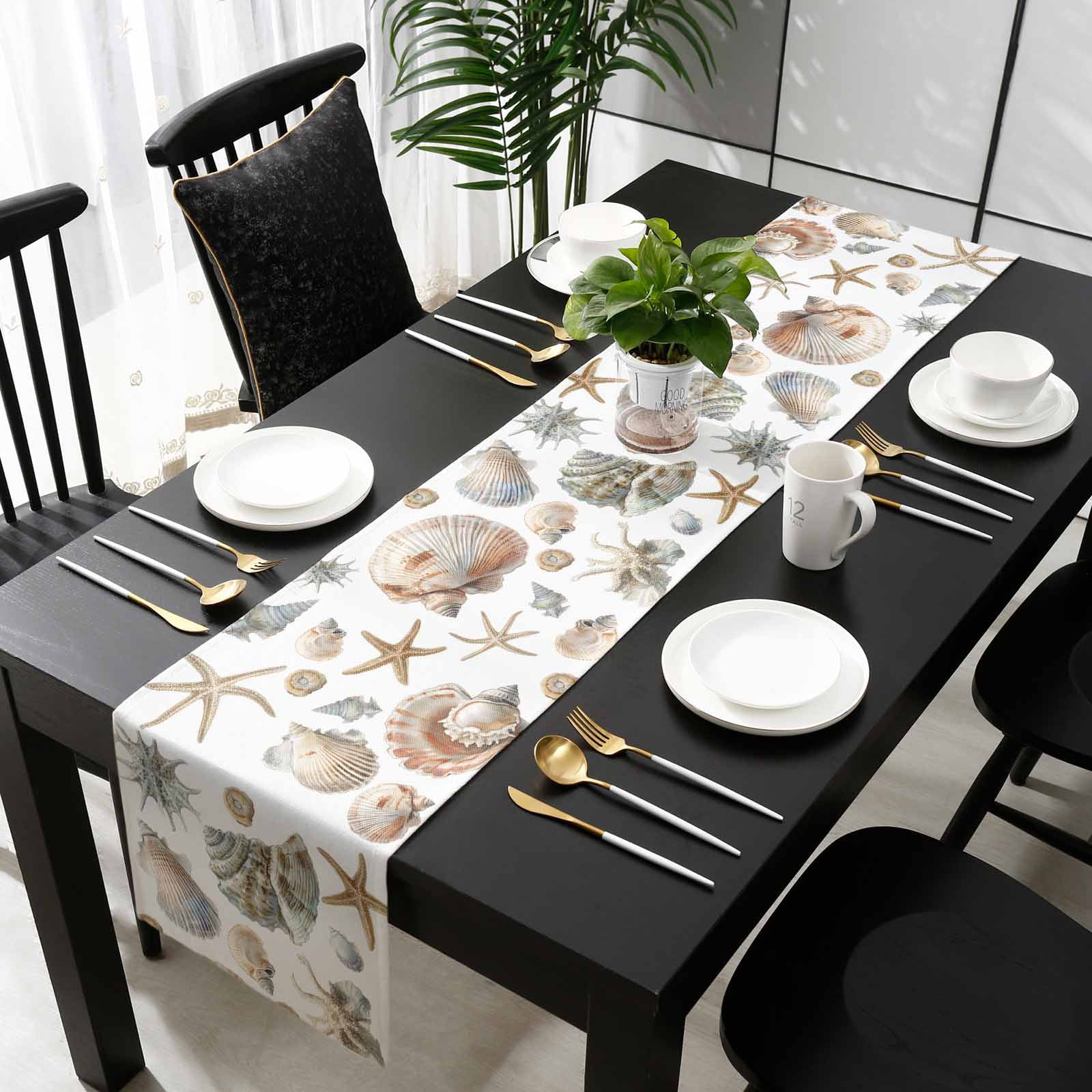 Seashell Coastal Cotton Linen Table Runner 18 x 72 inch Summer Beach ...