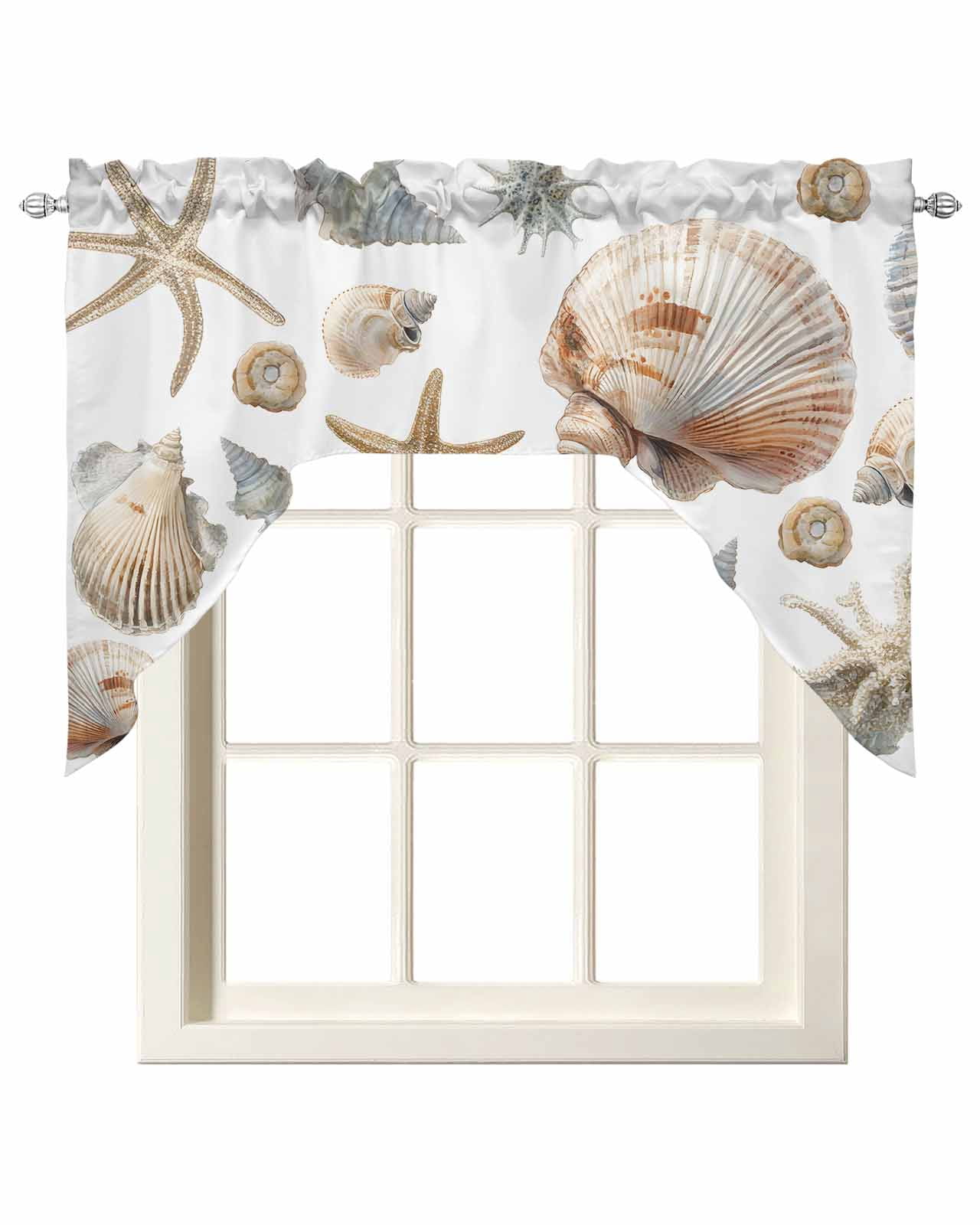 Seashell Coastal Kitchen Curtains Swag Valance for Windows/Bathroom ...
