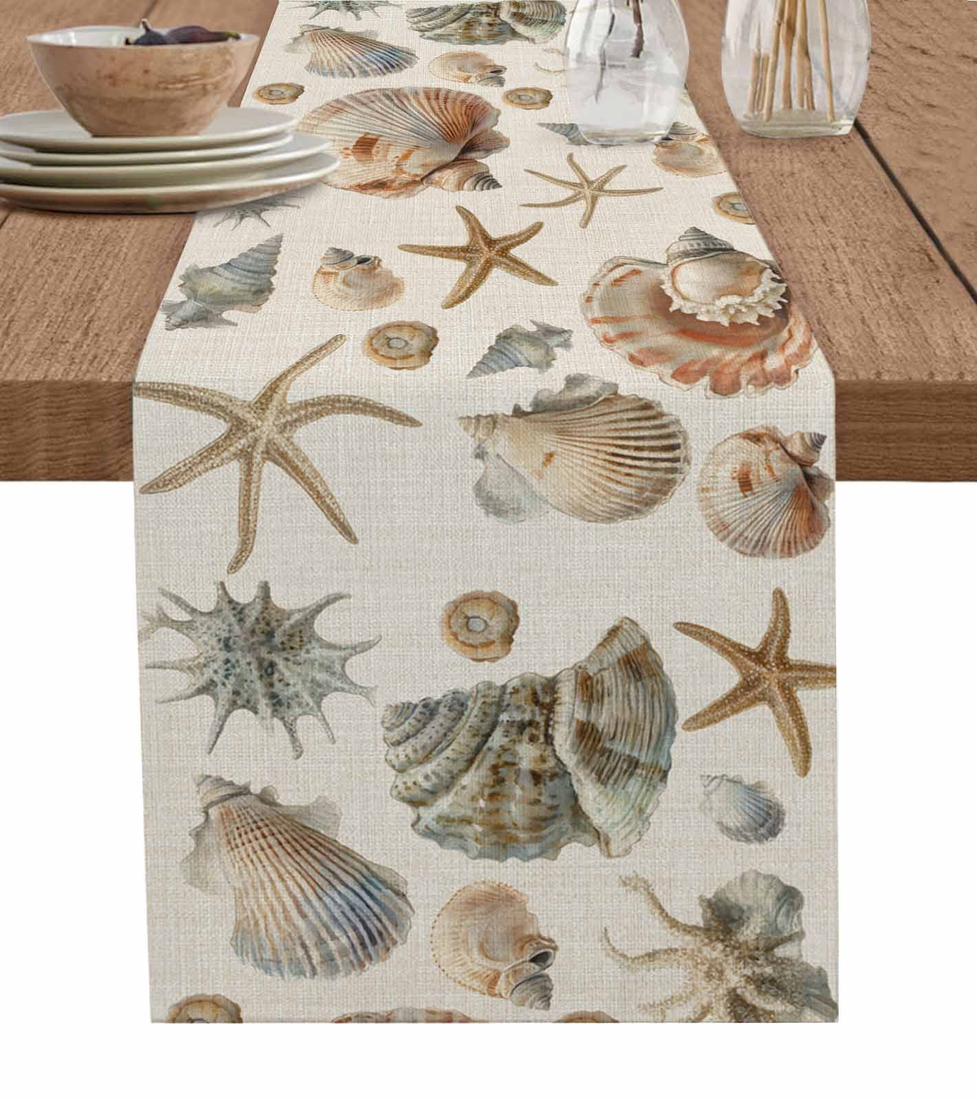 Seashell Coastal Table Runner 70 Inches, Summer Beach Ocean Starfish ...