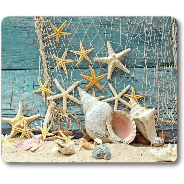 Seashell Conch Starfish Mouse Pad Fishing Nets Beach Ocean Non-Slip ...