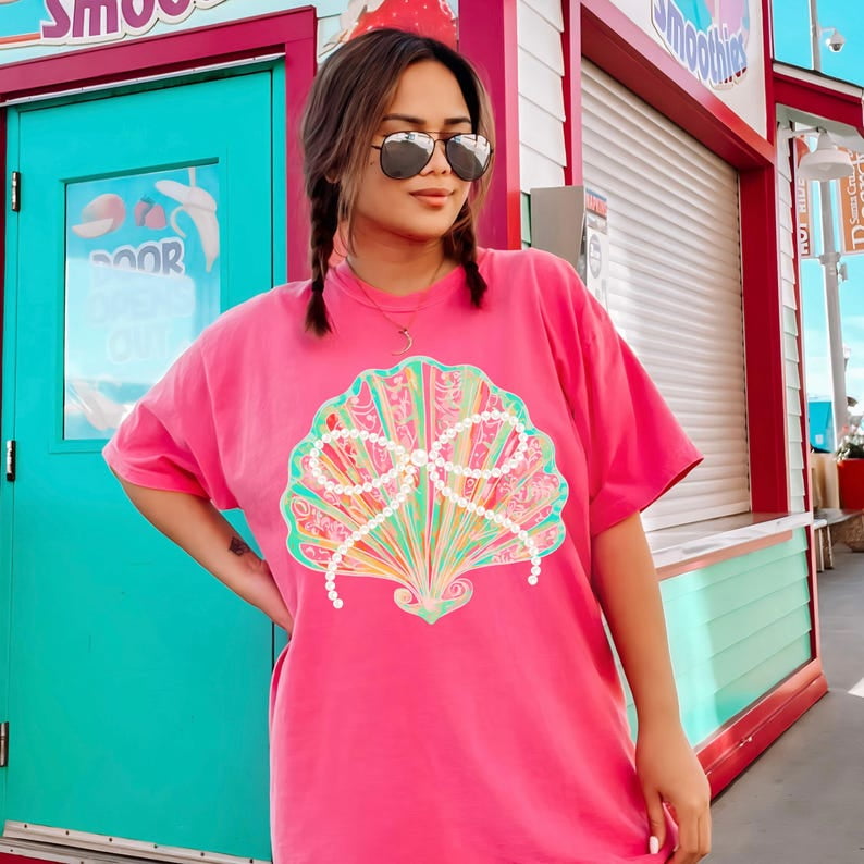 Seashell Coquette Summer Shirt, Beach Coastal Shirt, Hawaii Preppy ...