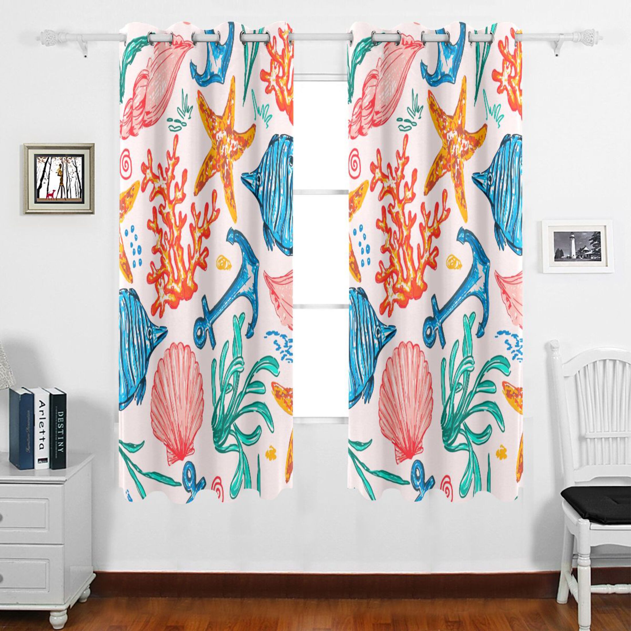 Seashell Corals and Starfish Grommet Blackout Curtains Thermal ...