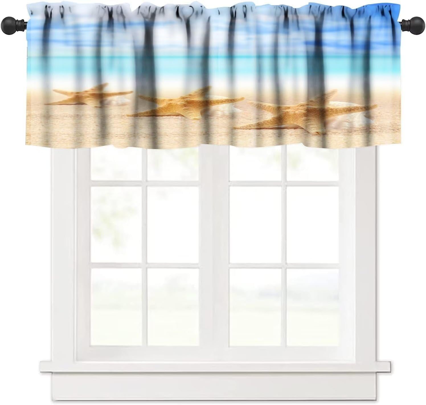 Seashell Curtain Valance Starfish Theme Tropical Beach Ocean Blue Sky ...