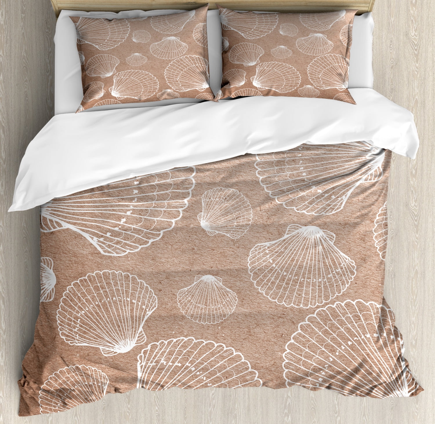 Seashell Duvet Cover Set King Size, Nautical Composition with Outline ...