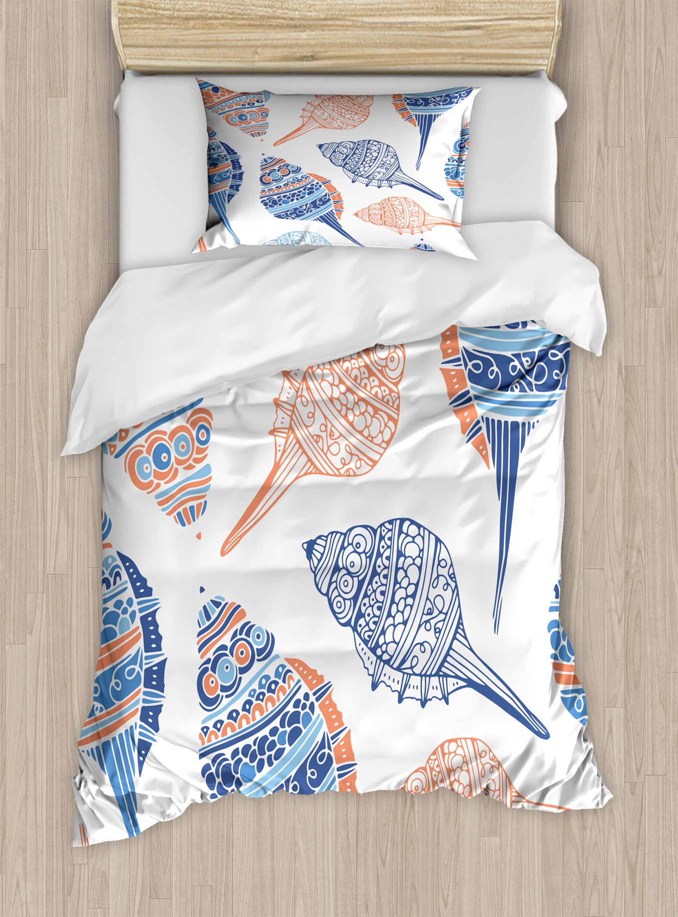 Seashell Duvet Cover Set, Maritime Sealife Sea Creatures Colorful ...