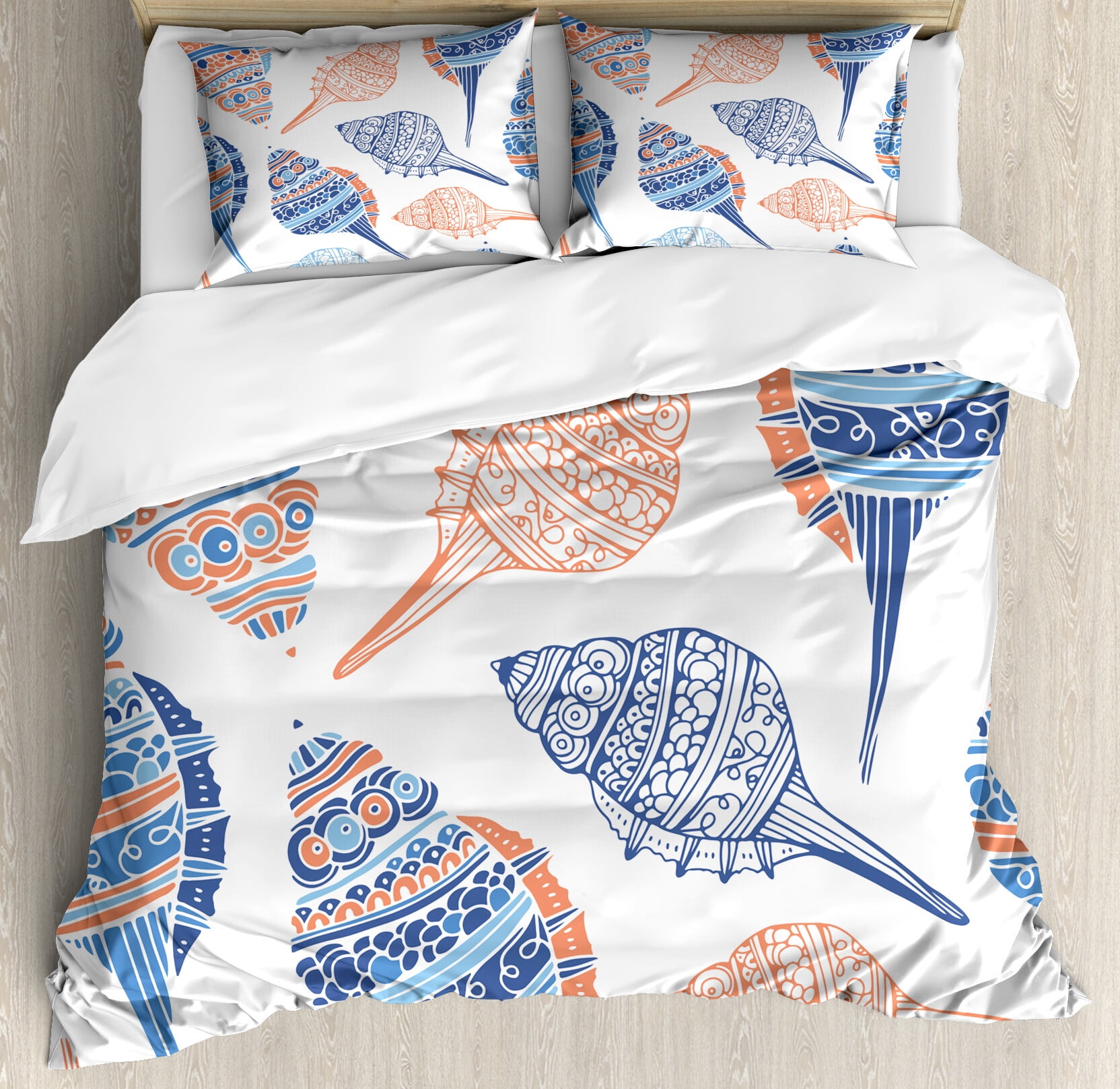 Seashell Duvet Cover Set, Maritime Sealife Sea Creatures Colorful ...
