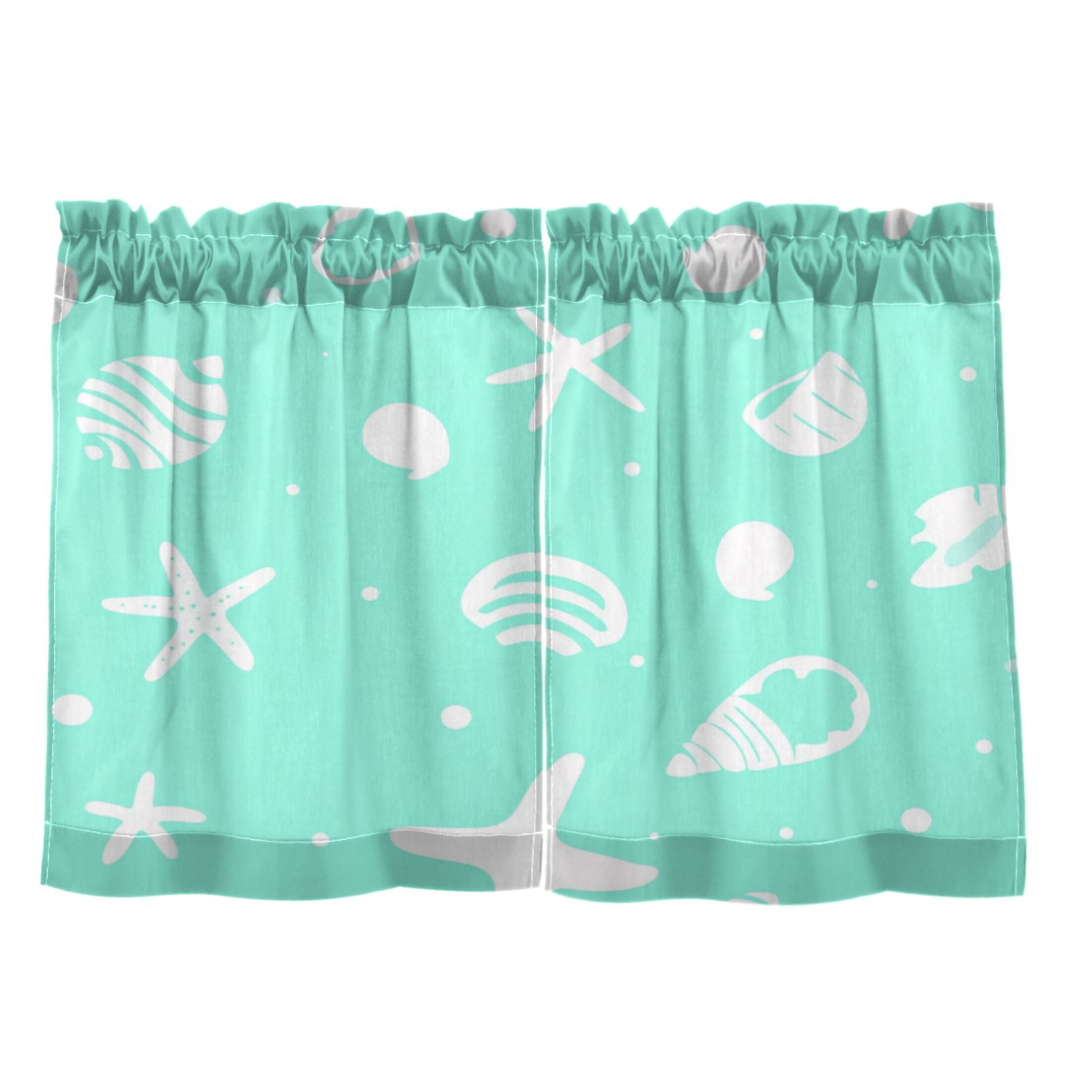 Seashell Elegance 27"x24" Linen Look Cafe Curtain Set with Privacy and UV Protection - Walmart.com