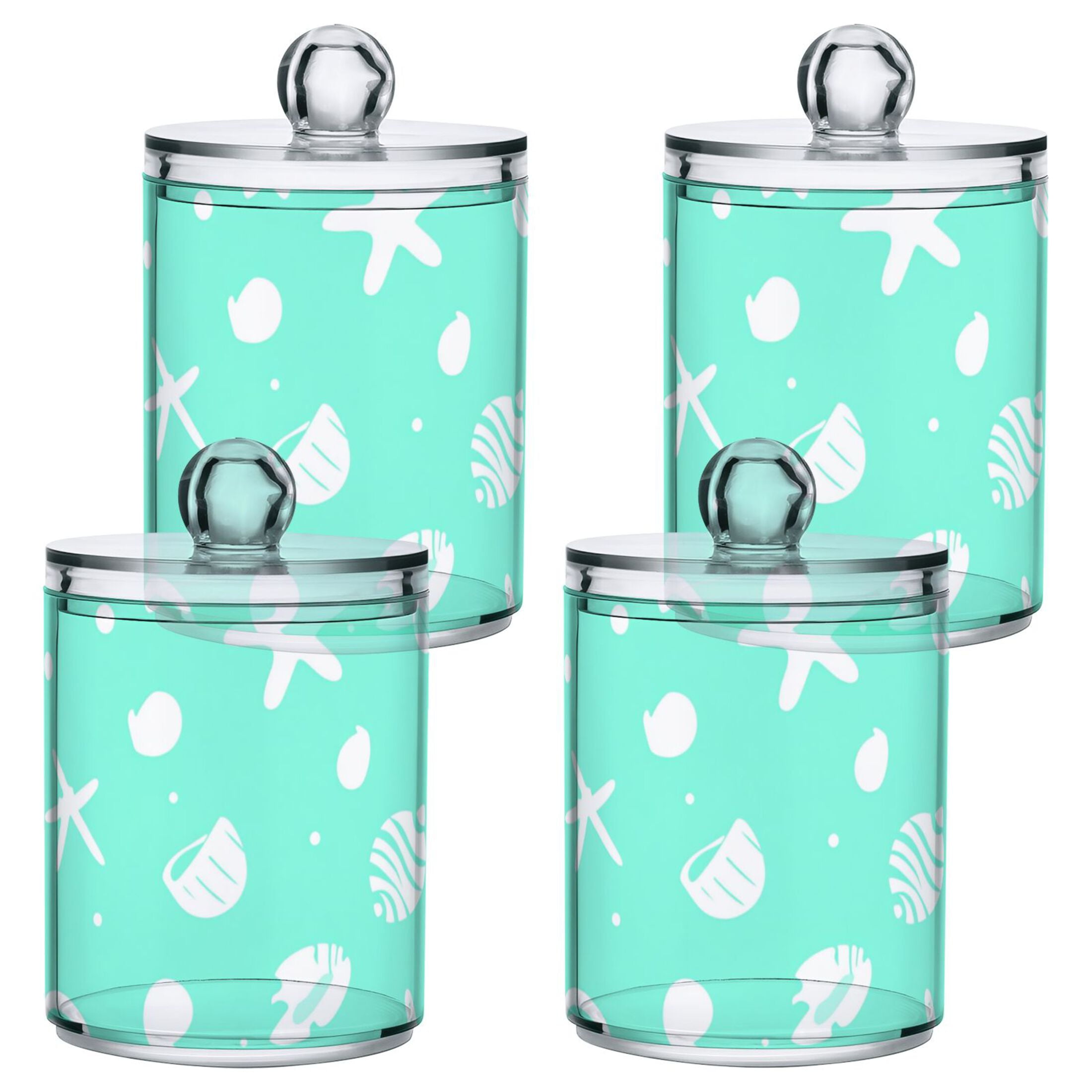 Seashell Elegance Bathroom Canisters Set of 4 Translucent Plastic Storage for Cotton Pads and ...