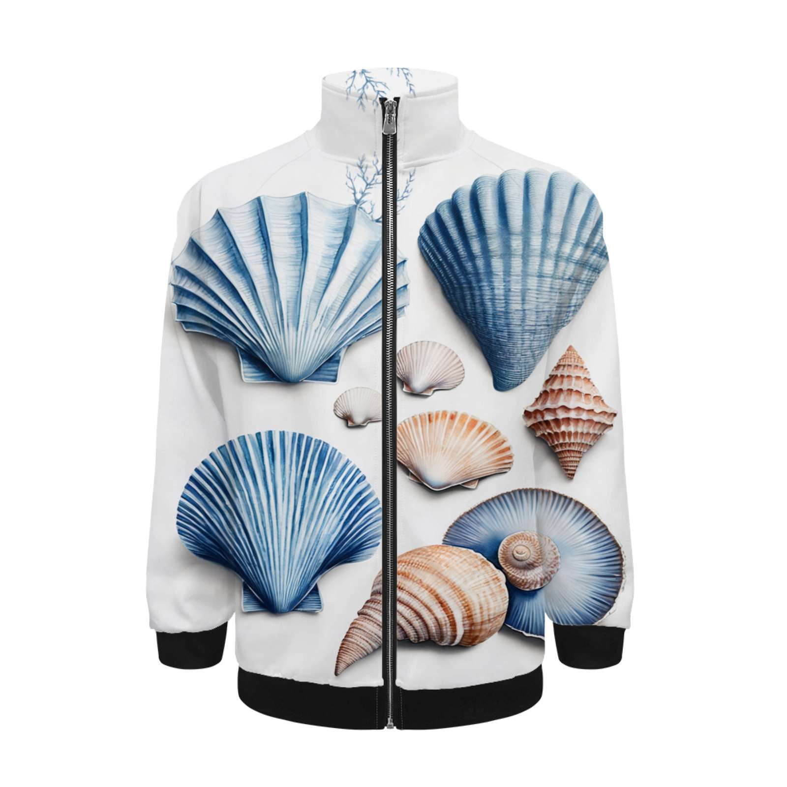Seashell Fern Art Print Jacket Men's Street Cool Long Sleeves Coat Personality Tops Oversized ...