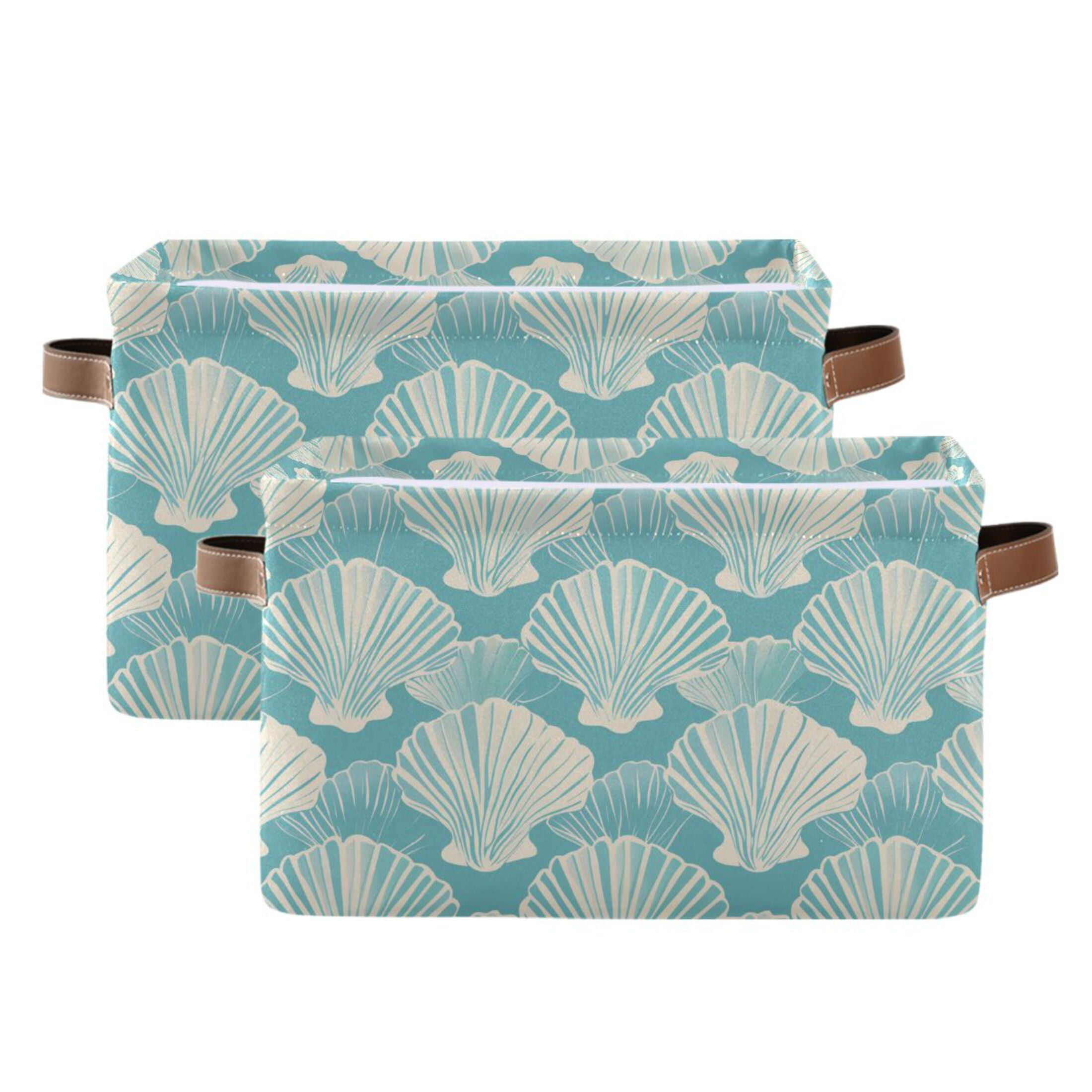 Seashell Line Art Storage Bins with Handle Fabric Organizer Basket ...