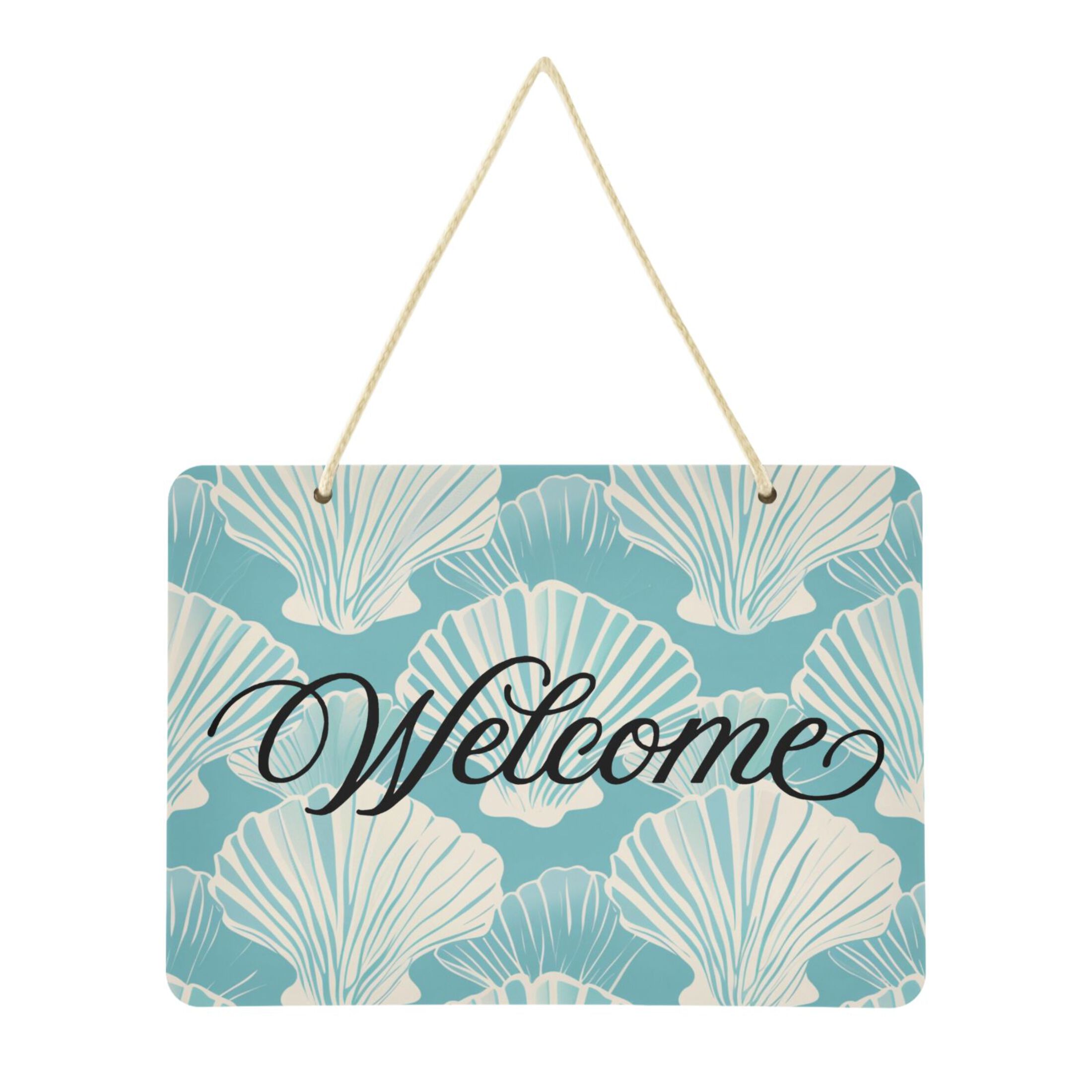 Seashell Line Art Welcome Sign Front Door PVC 14x10 inch Hanger Hello ...